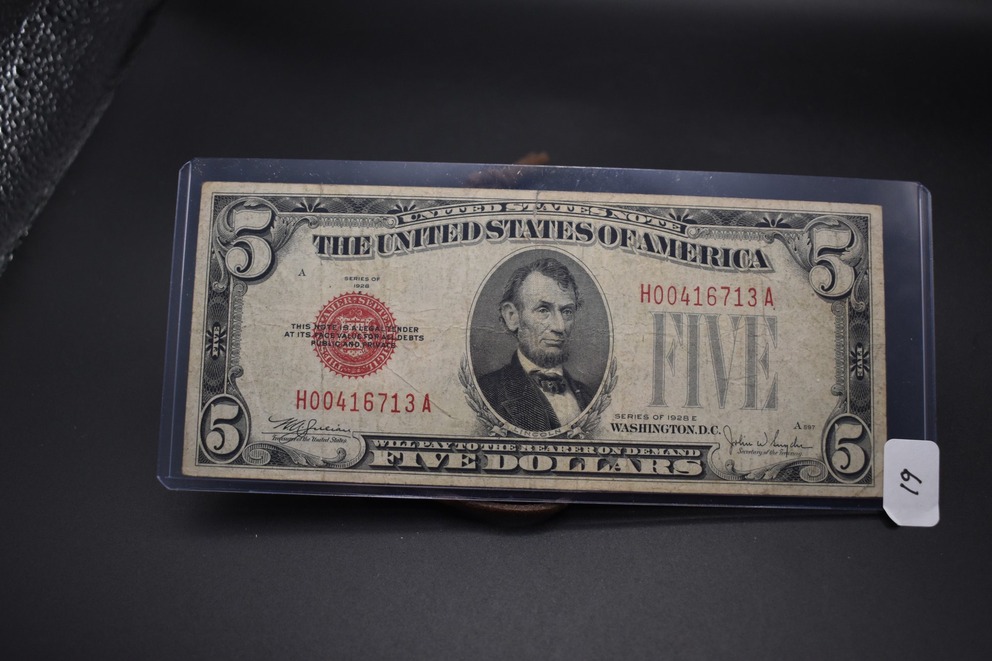 1928 E 5 Dollar Bill Low Serial Number Red Seal #1755 | Auctionninja.com