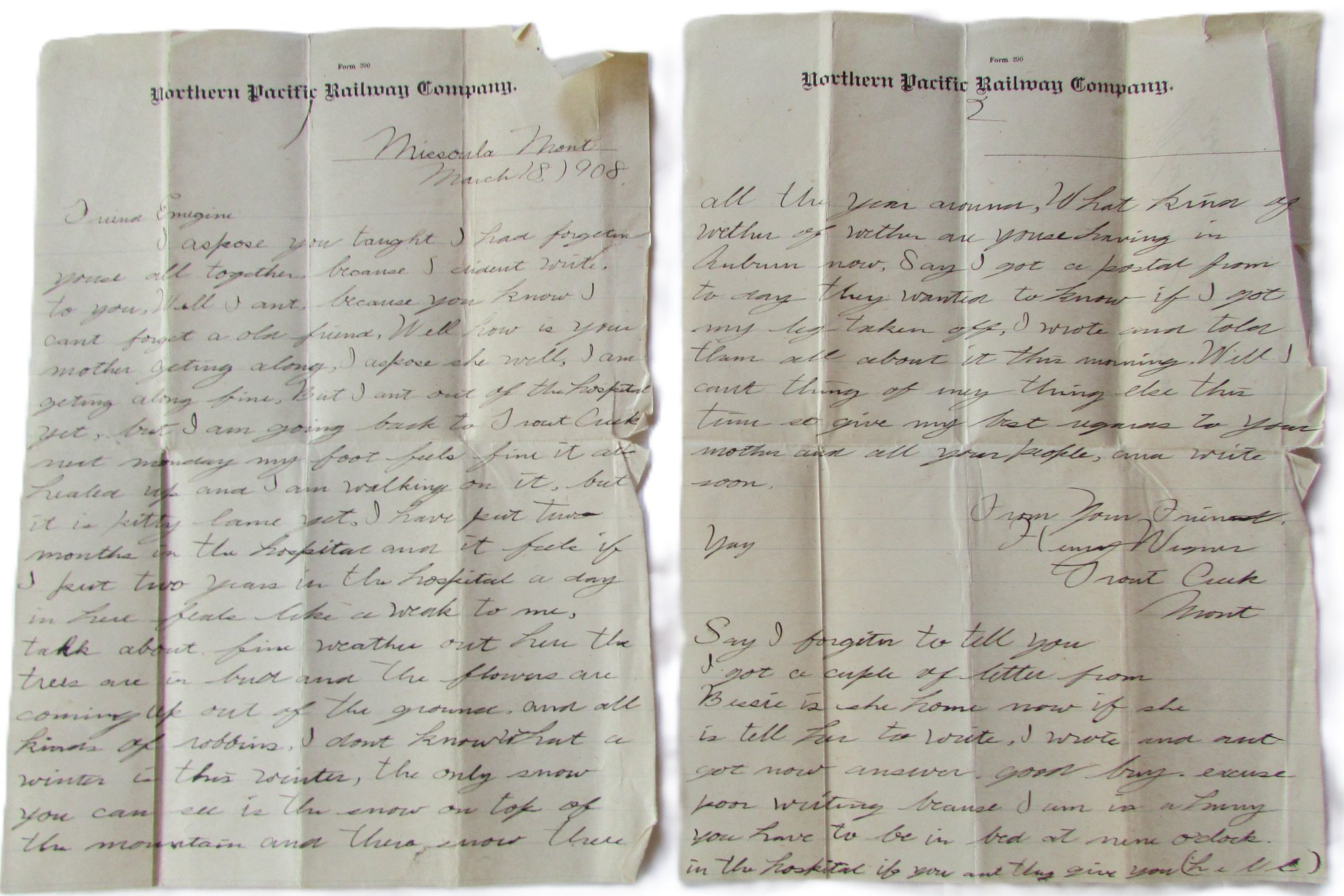 Antique Handwritten Letter Memorabilia, On NORTHERN PACIFIC RAILWAY Co ...