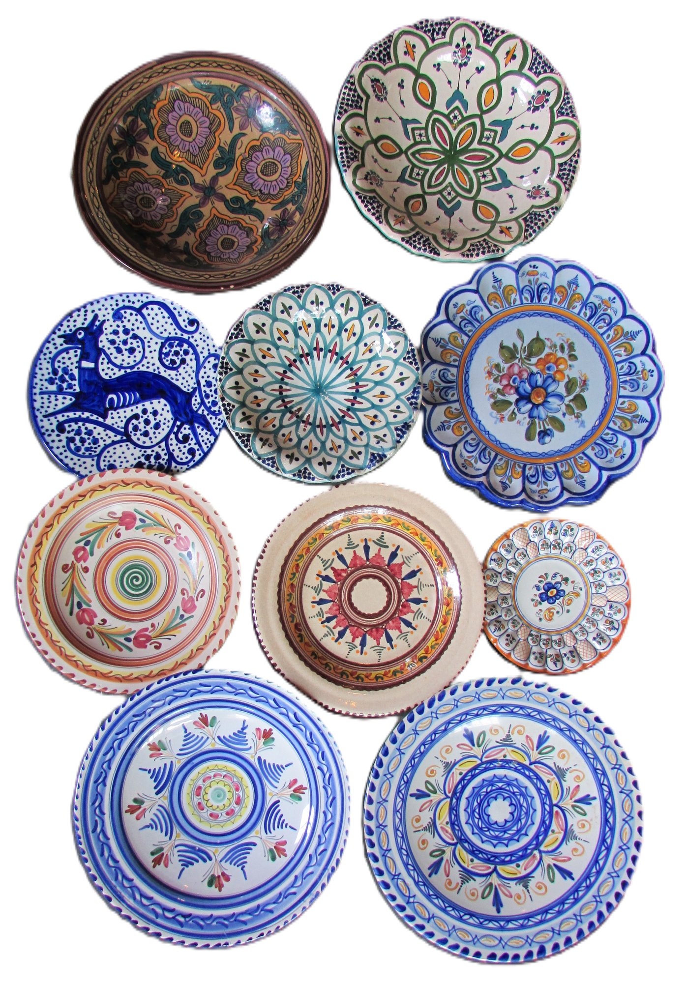 Lot Of 10! Vintage DECORATIVE Plates, Multicolor Hand Painted Designs ...