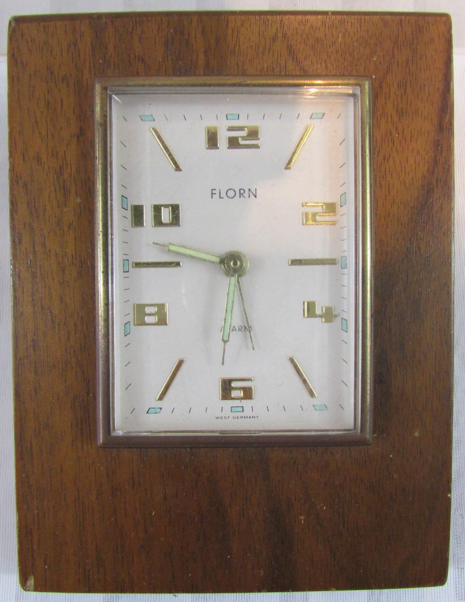 Vintage FLORN Brand, Round Face Alarm CLOCK, ART DECO Style, Wood Case ...