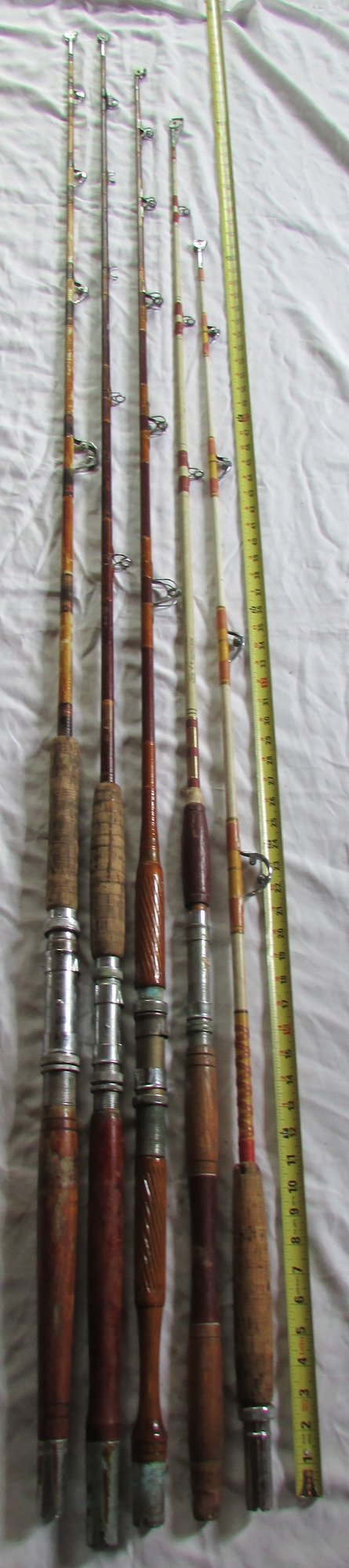 Lot Of 5! Vintage FISHING POLES, Wood Or Cork Handles, Includes TRUE ...