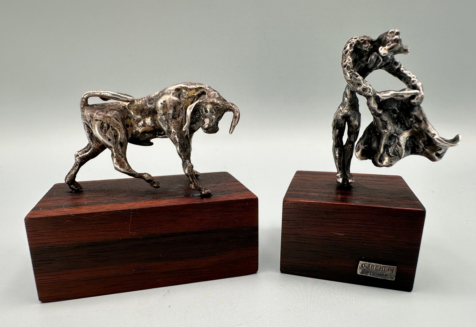 Pair Oscar (OJ) Berlin Sterling Silver Modernist Matador And Bull #3045 ...