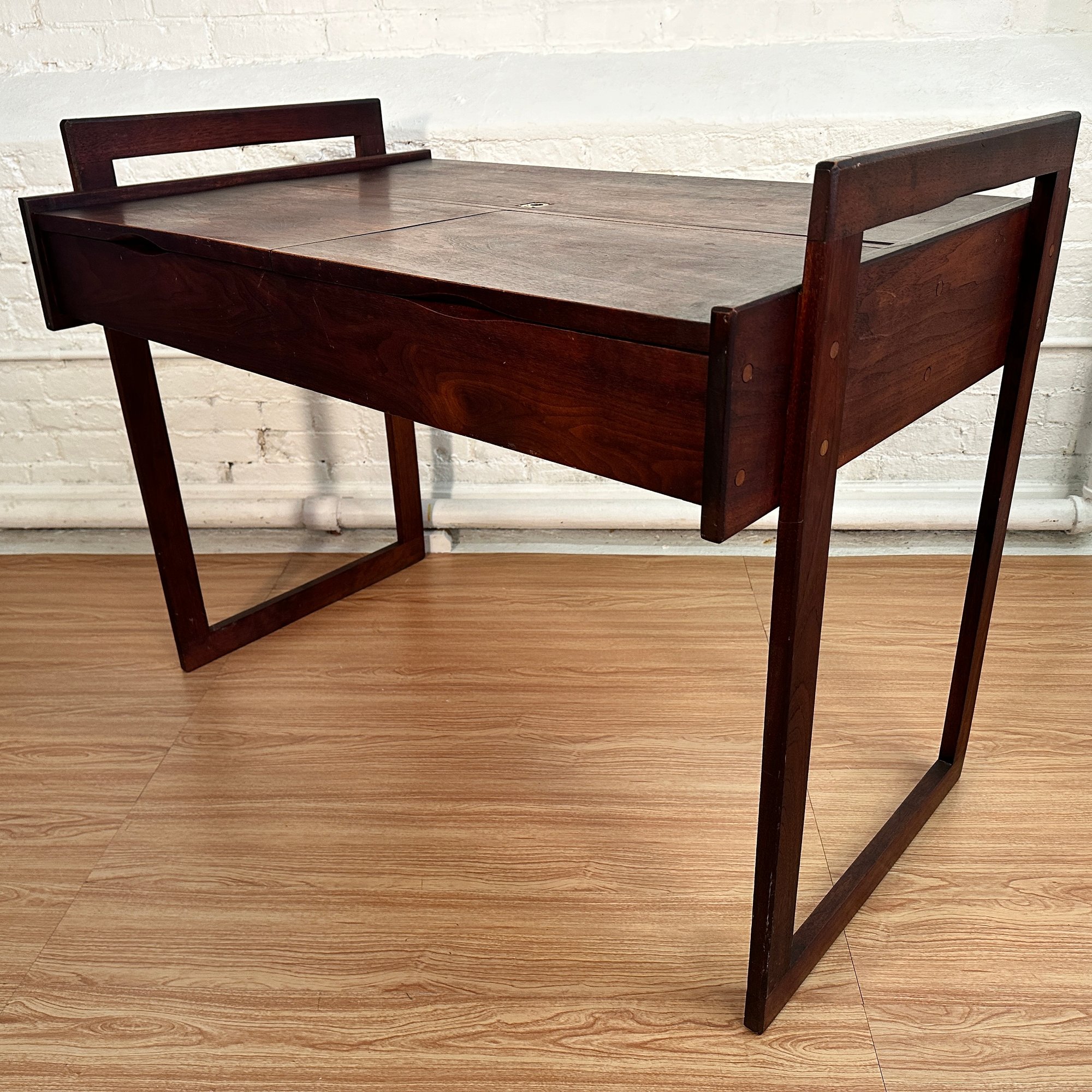 Mid C. Walnut Sleigh Leg Desk #3164 | Auctionninja.com
