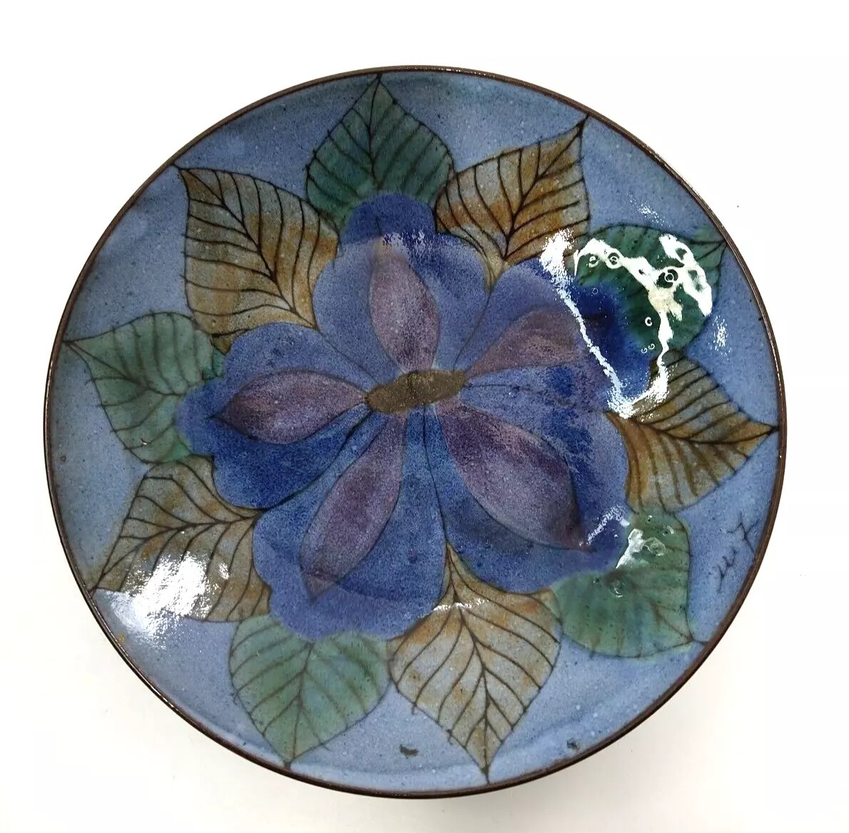 Studio Pottery England Blue Floral Painted Decorative Bowl Vintage ...