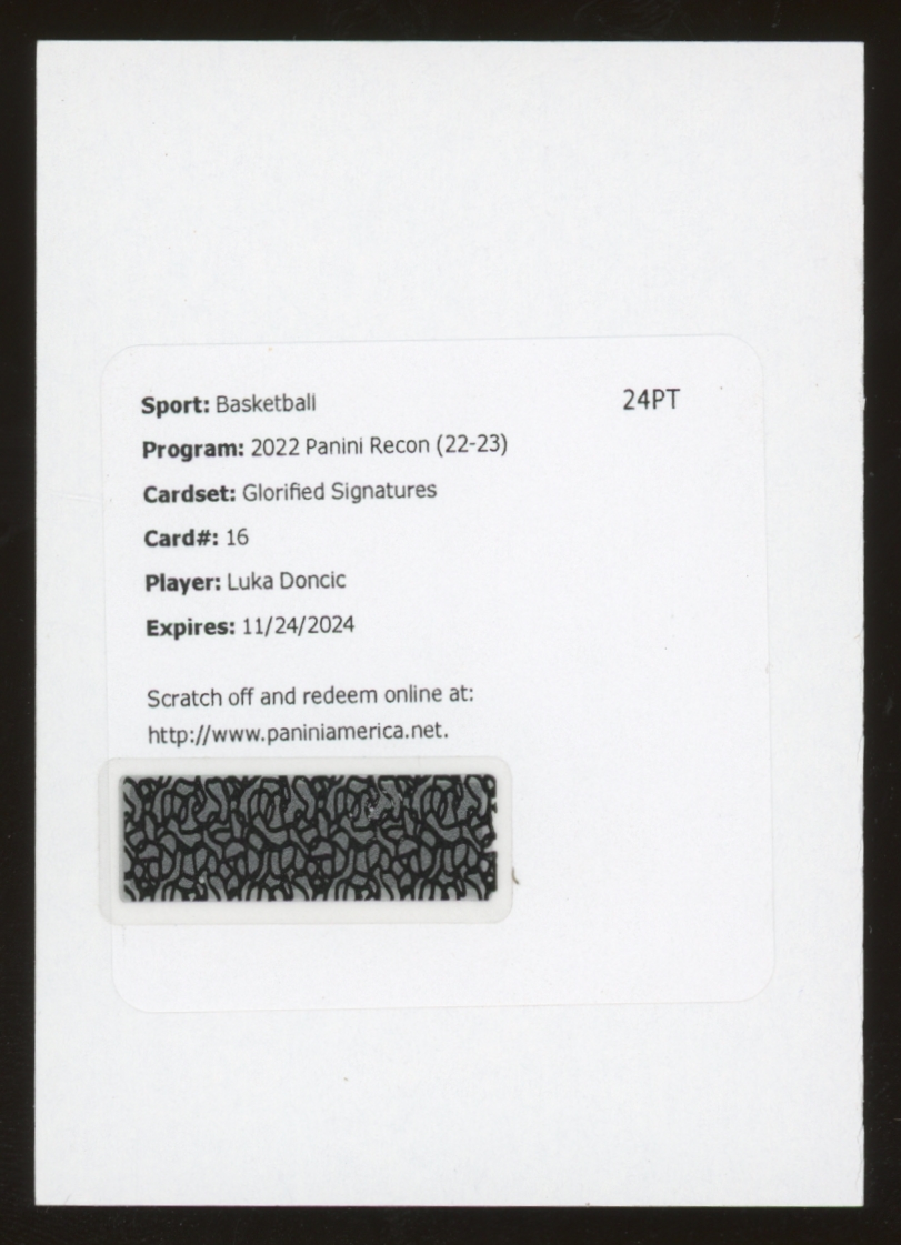 2022 PANINI RECON LUKA DONCIC GLORIFIED SIGNATURES ~ REDEMPTION CARD ...