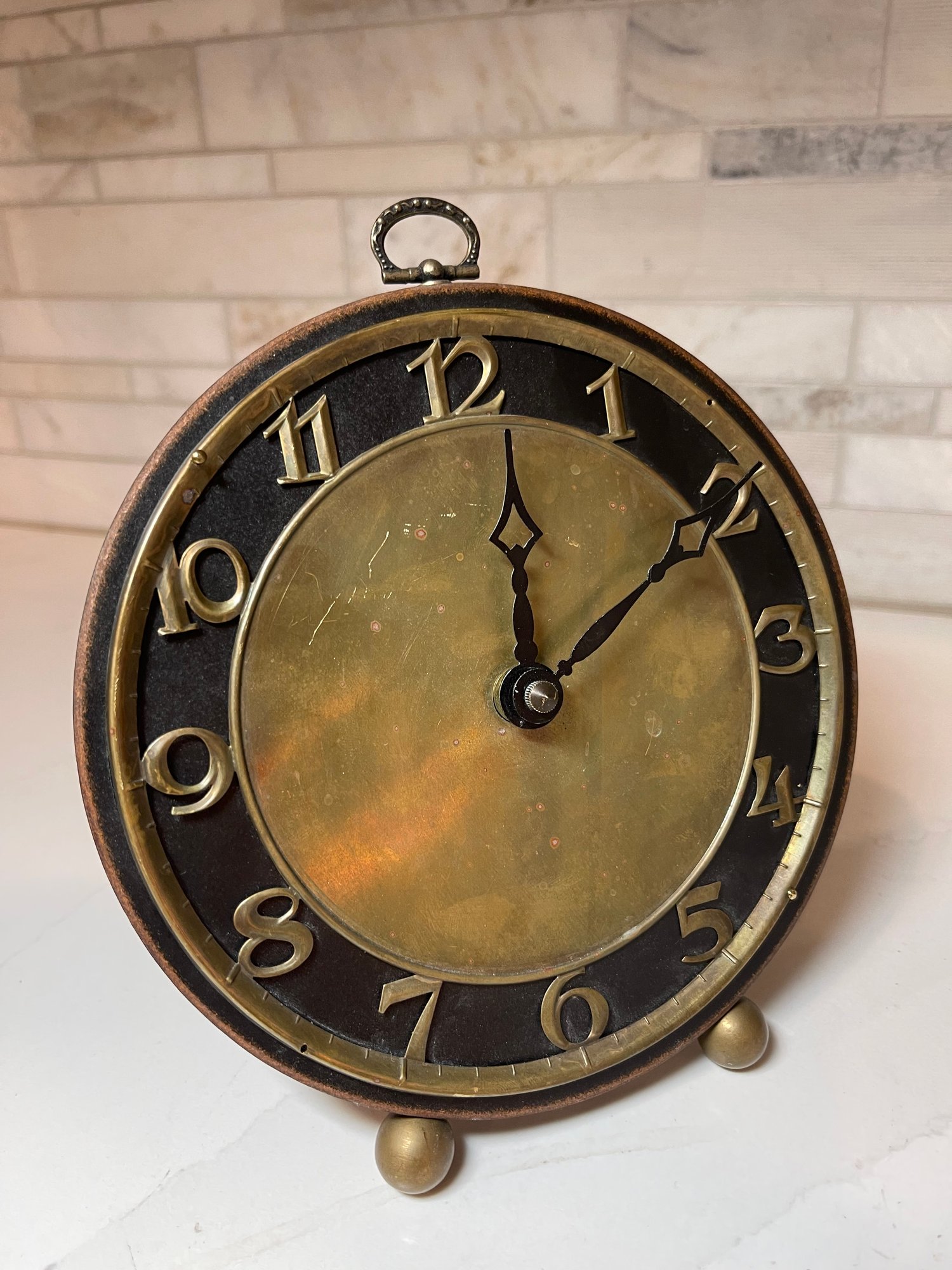 Vintage Style Tabletop Clock With Brass Details #14768 | Auctionninja.com