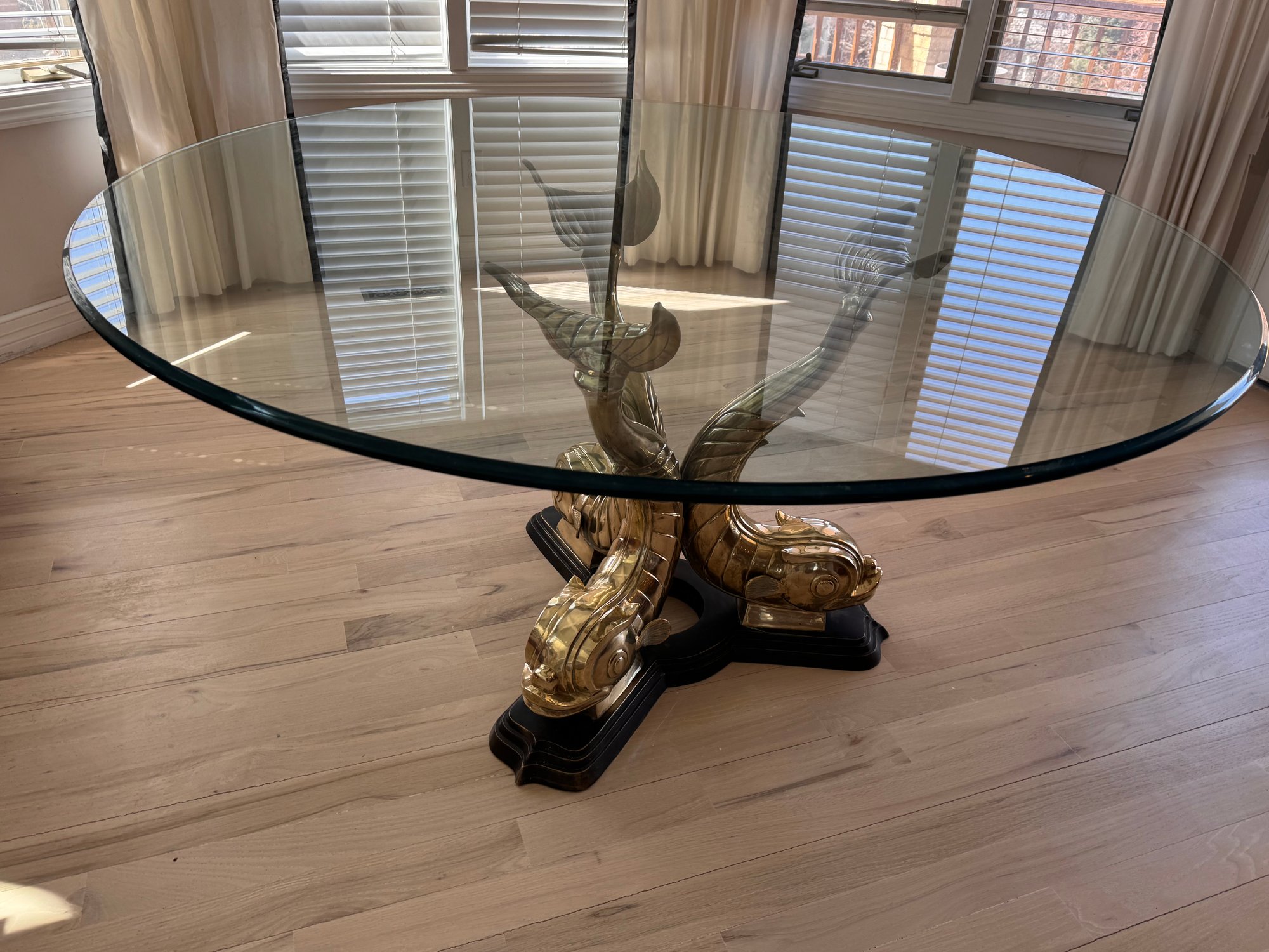 Mid Century Brass Koi Dining Table / With Glass Top Approx. 60 X 30.5 ...