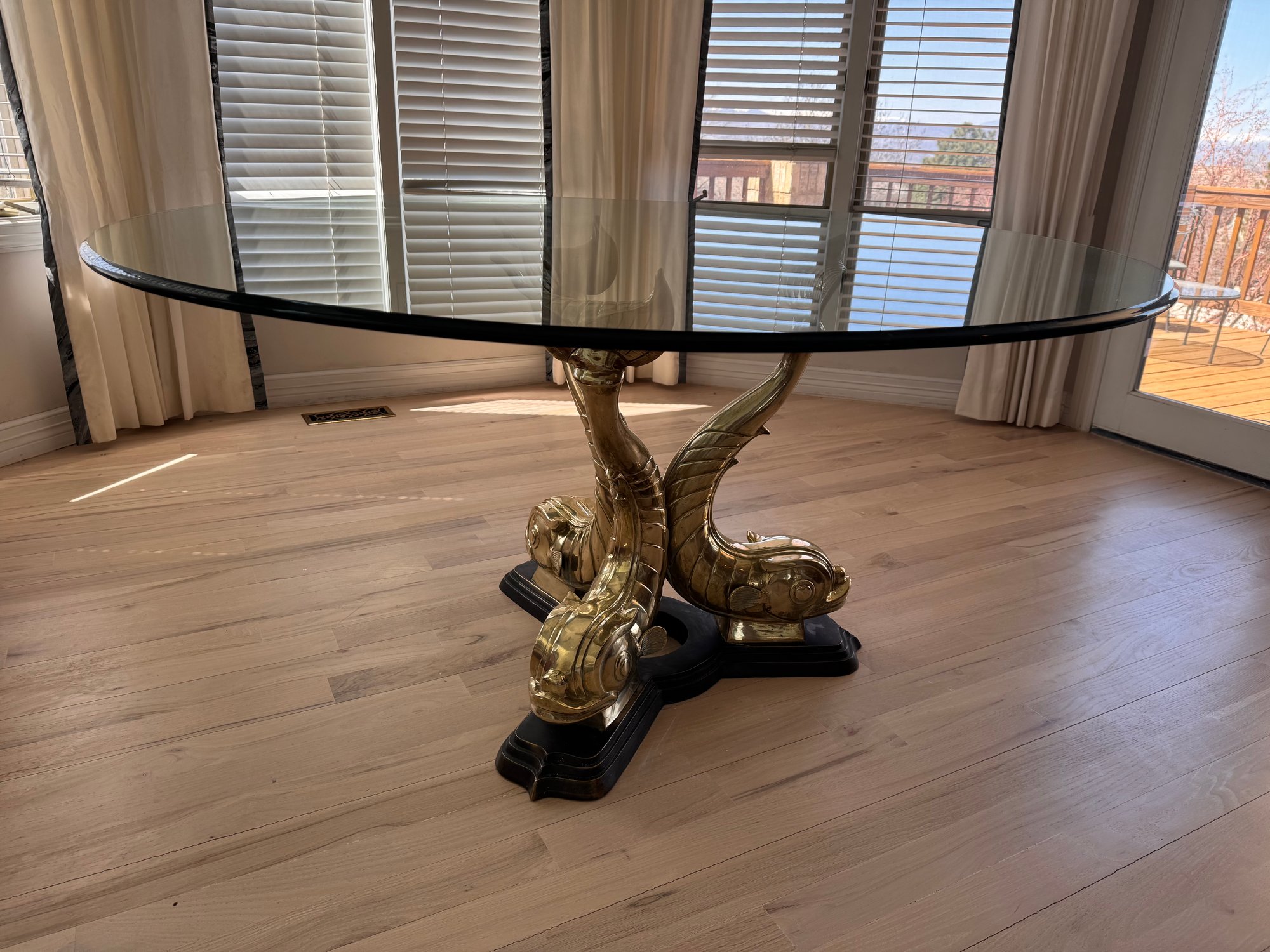 Mid Century Brass Koi Dining Table / With Glass Top Approx. 60 X 30.5 #17534 | Auctionninja.com
