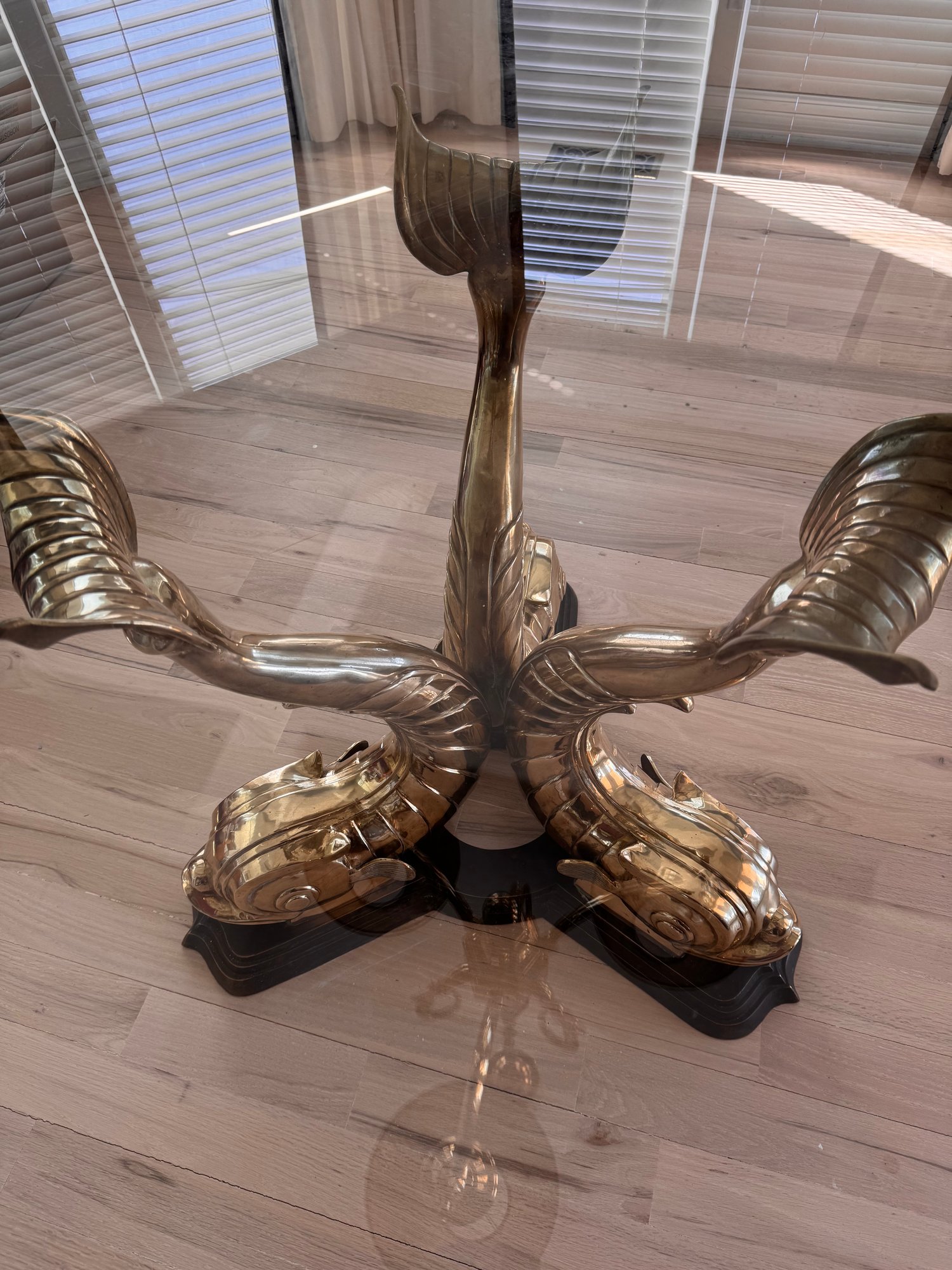 Mid Century Brass Koi Dining Table / With Glass Top Approx. 60 X 30.5 #17534 | Auctionninja.com
