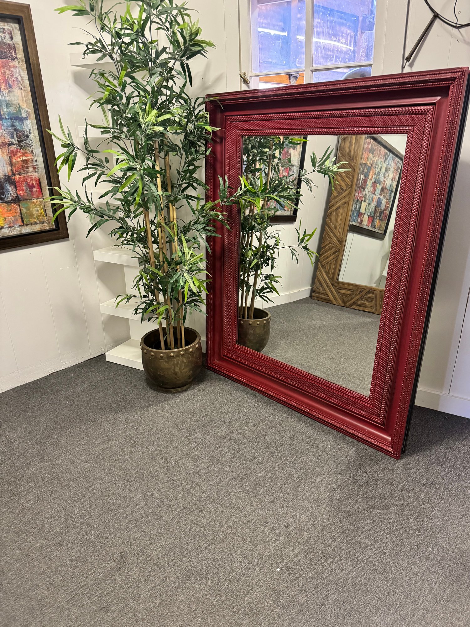 Large Red Framed Mirror Approx. 55 X 45 #15662 | Auctionninja.com