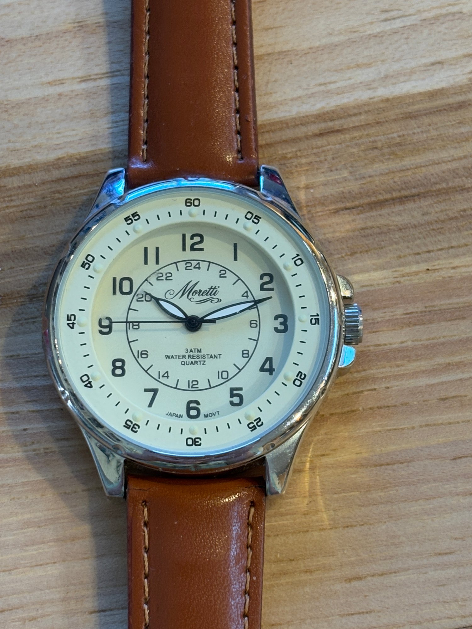 Moretti Watch With White Face And Brown Band #3057 | Auctionninja.com