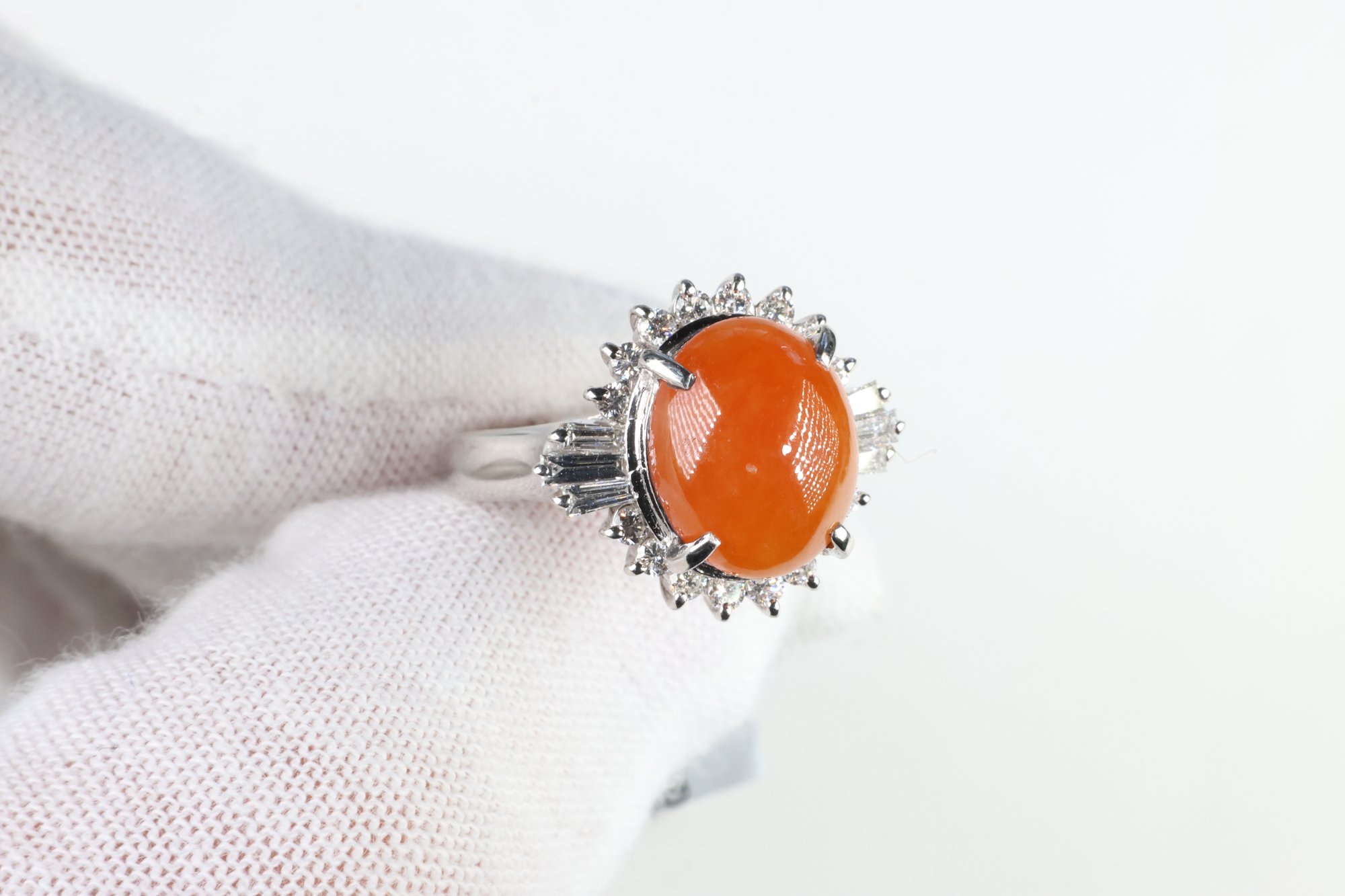 Platinum Orange Jade & Diamond Ring, 3.39ctw, 5.83 Grams Diamonds ...