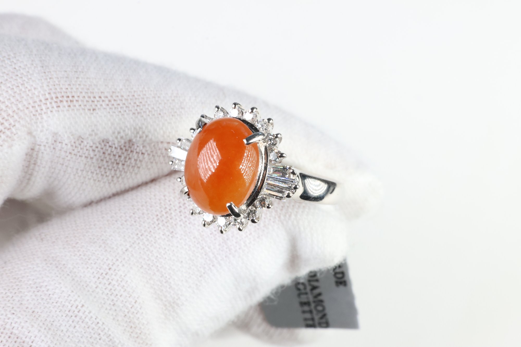 Platinum Orange Jade & Diamond Ring, 3.39ctw, 5.83 Grams Diamonds ...