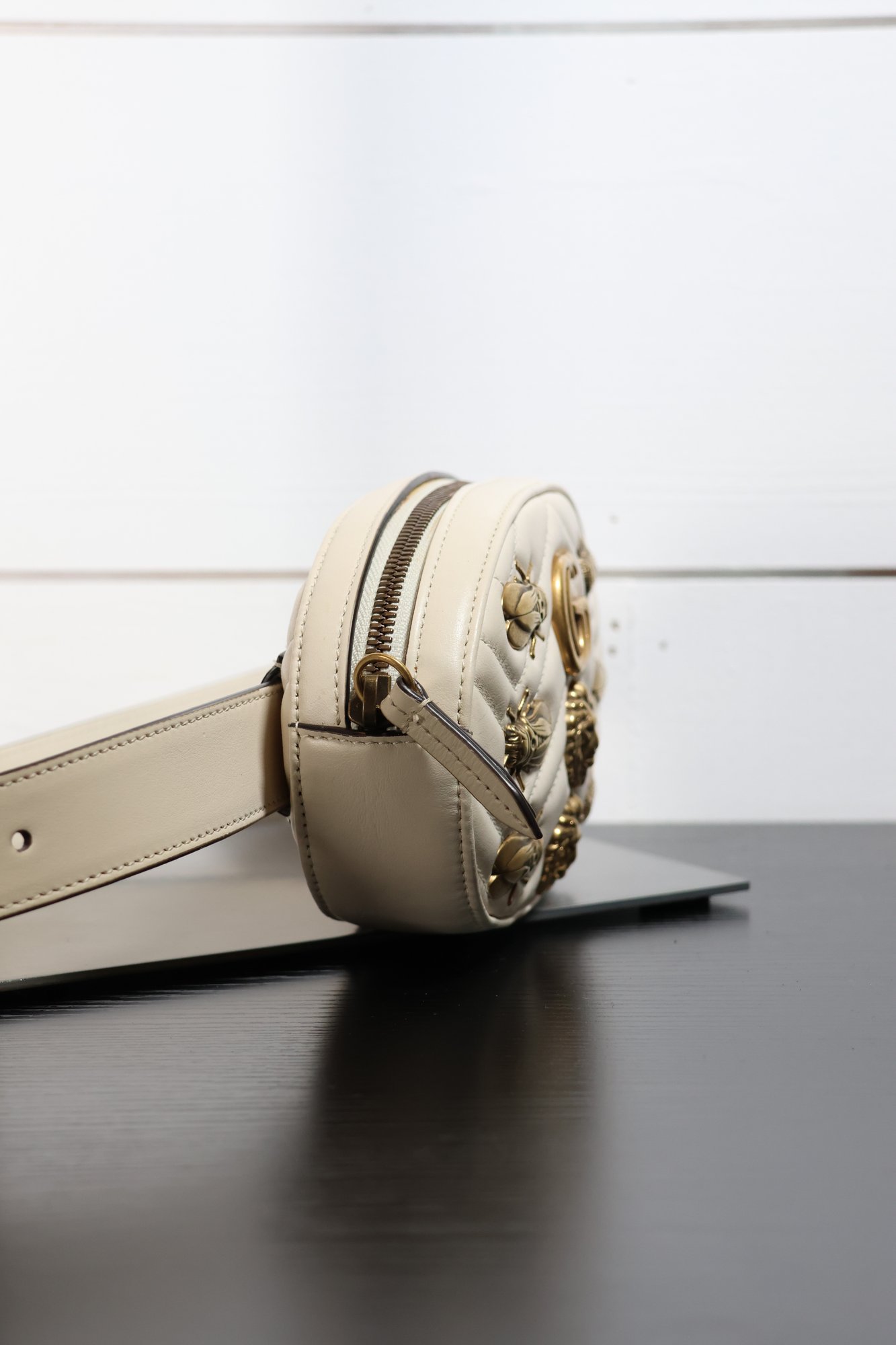 Gucci GG Marmont 2.0 Belt Bag Gold Tone Bug Lion Studs Gold Hardware ...