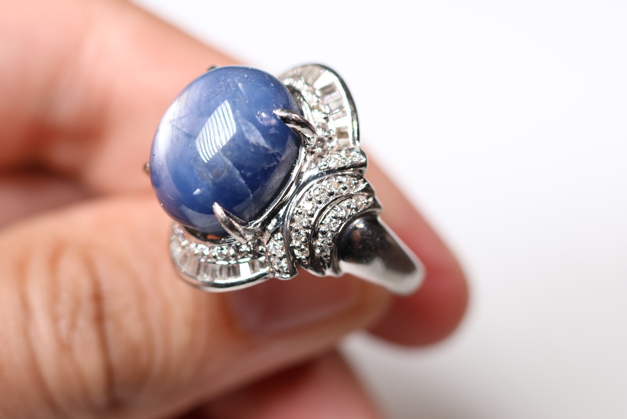 Platinum, No Heat Natural Star Sapphire & Diamond Ring 22.64ctw, 14 ...