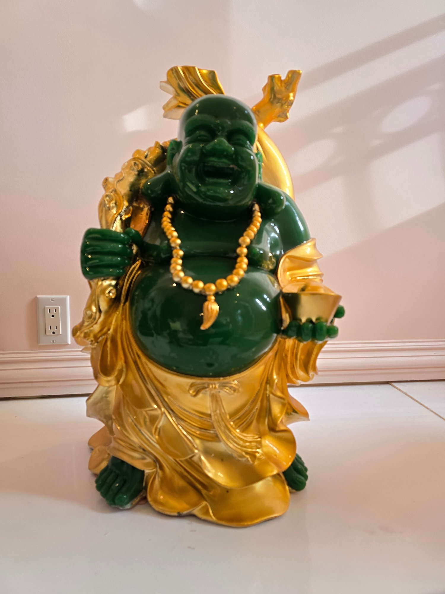 Lucky Plastic Buddha With A Gold And Green Color 26.5H #63267 ...