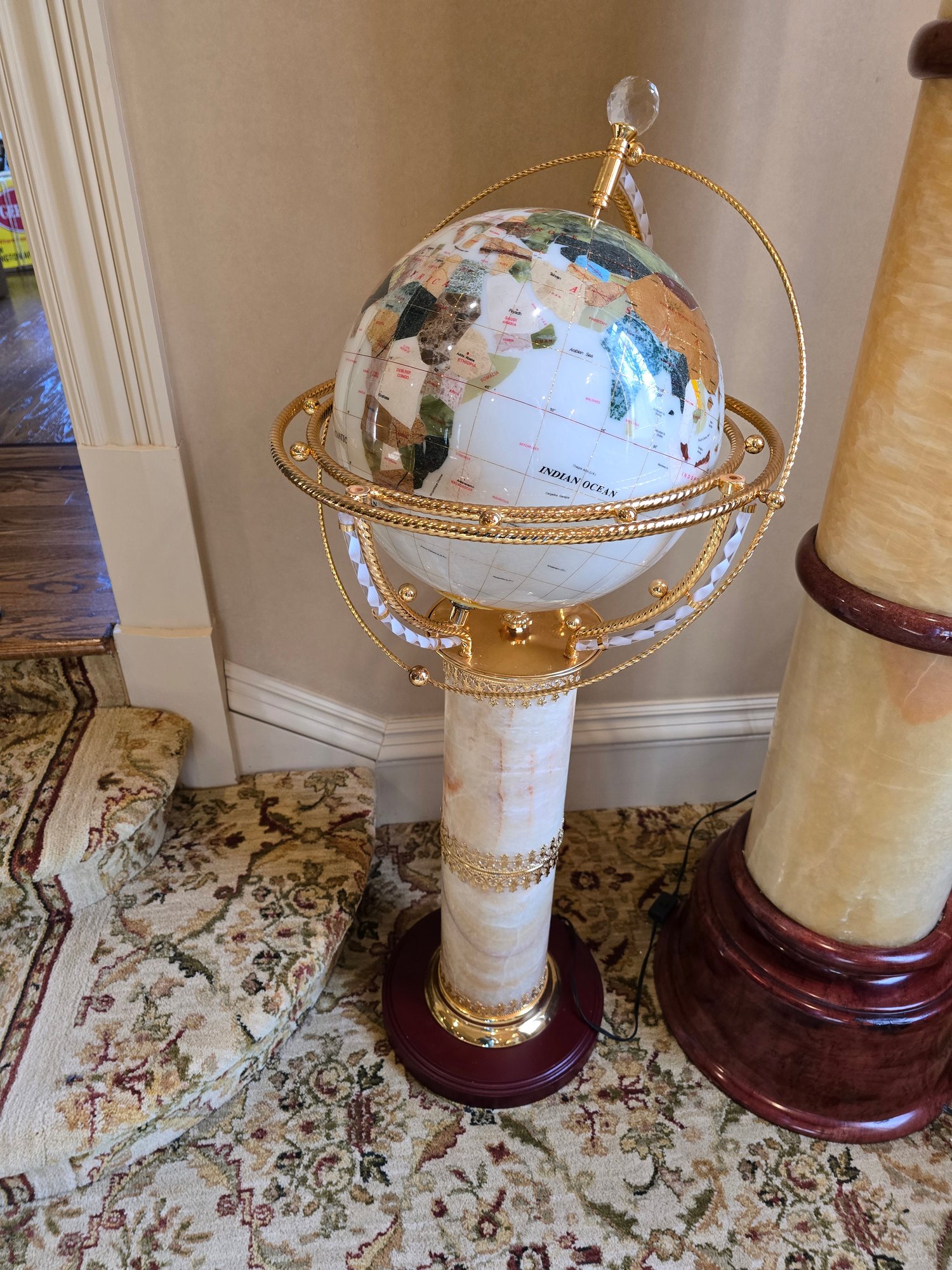 Onyx Pedestal Lighted World Globe From Stones #63319 | Auctionninja.com