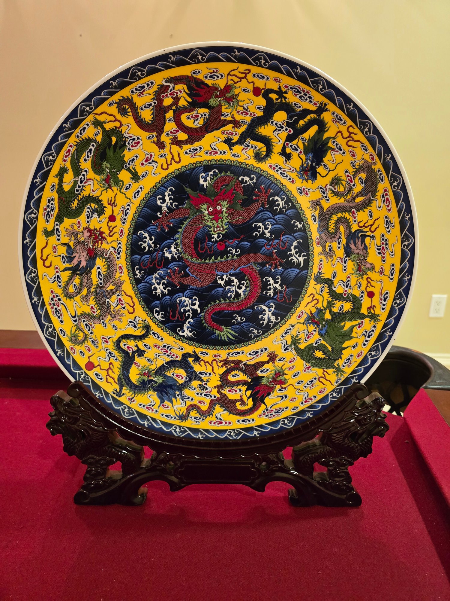 Asian Style Dragon Decor Plate With Wooden Dragon Stand #63527 ...