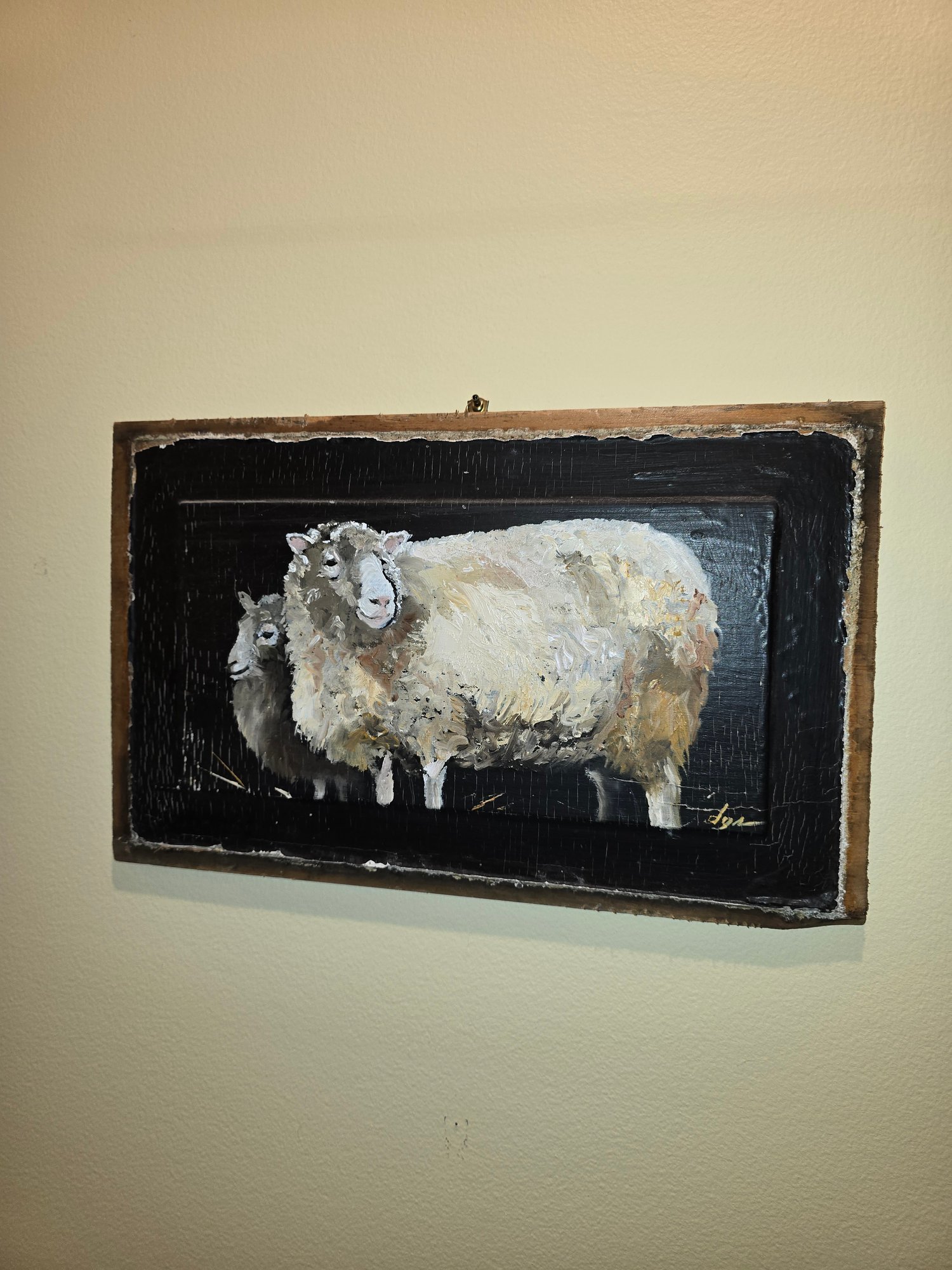 Signed Painting On Wood Of Sheep #64476 | Auctionninja.com