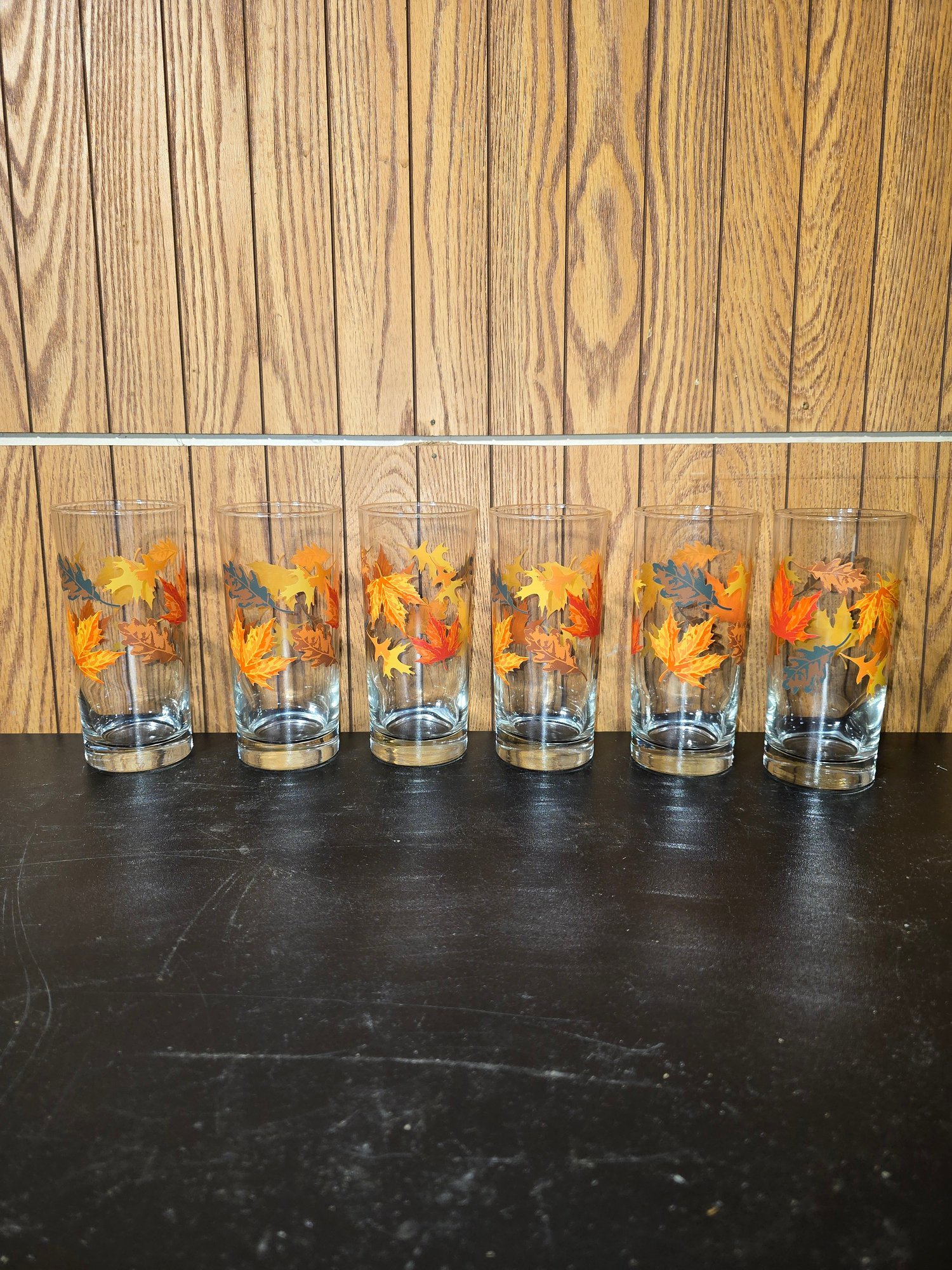 Set Of 6 MCM Libbey Crisa Autumn Fall Drinking Glasses #71910 ...
