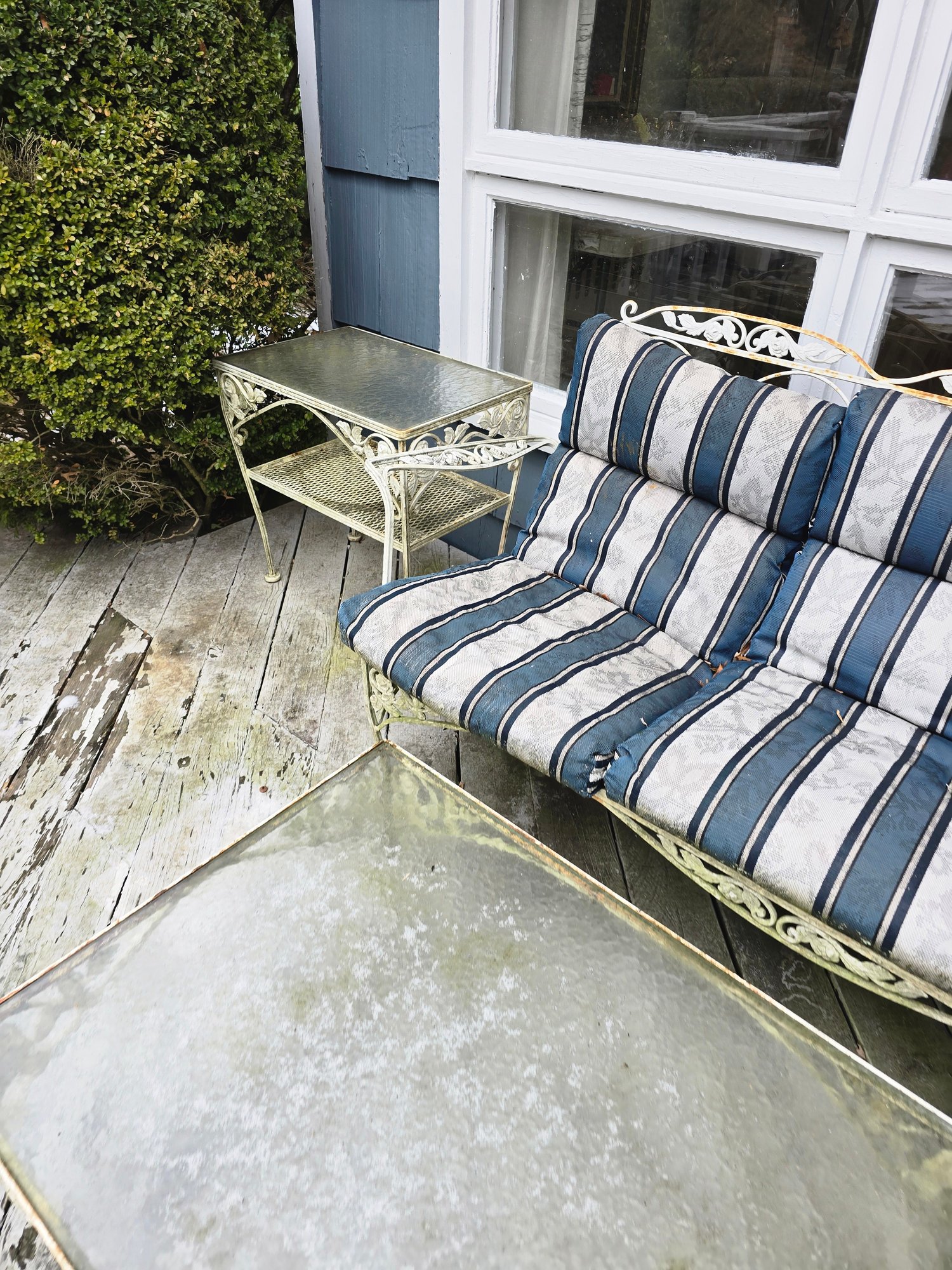 Matching Style, Metal Outdoor Couch With 2 Glass Top Side Tables, And ...