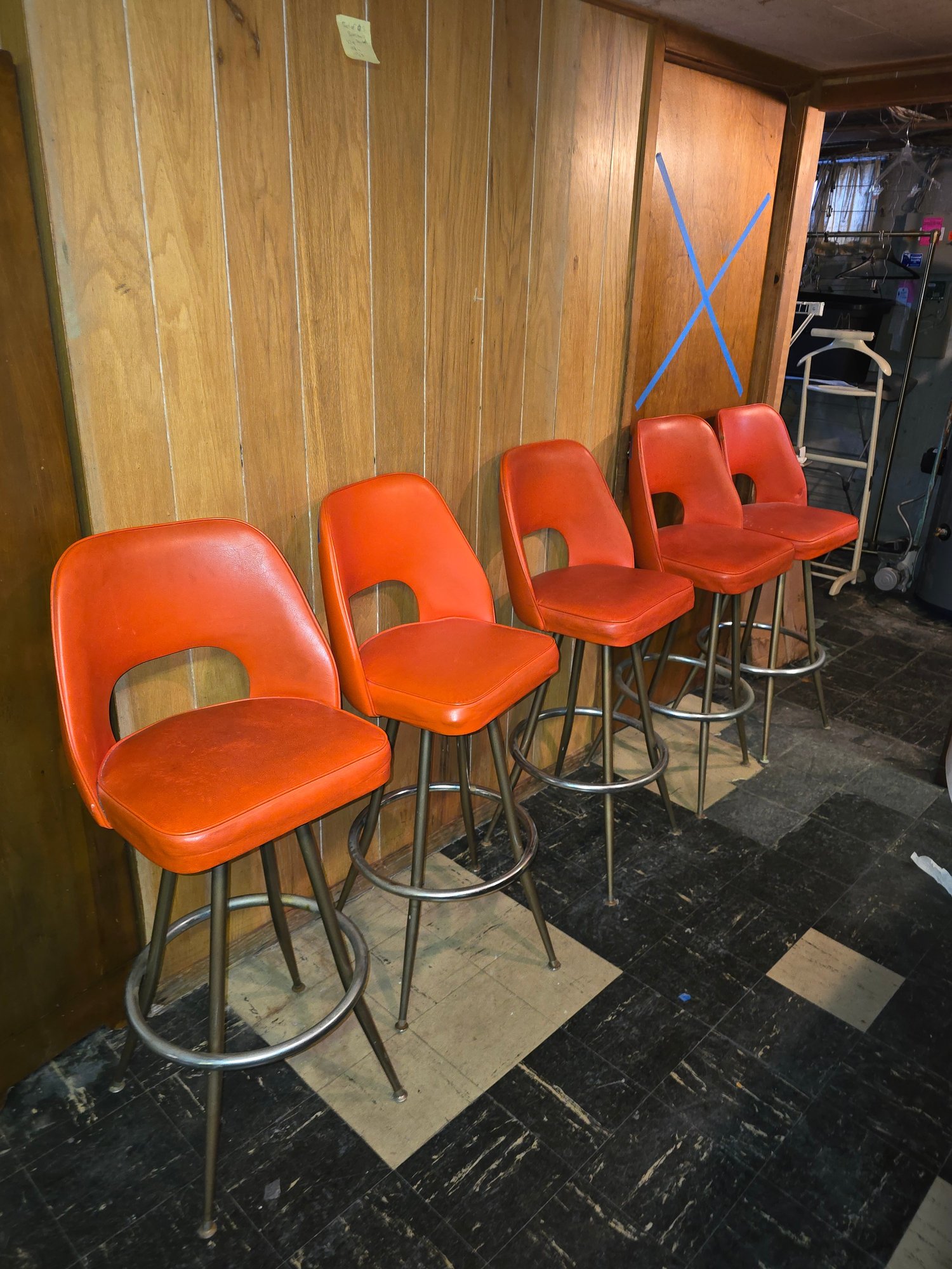 Set Of 5 Mid-century Modern Orange Vinyl Bar Stools #76892 ...