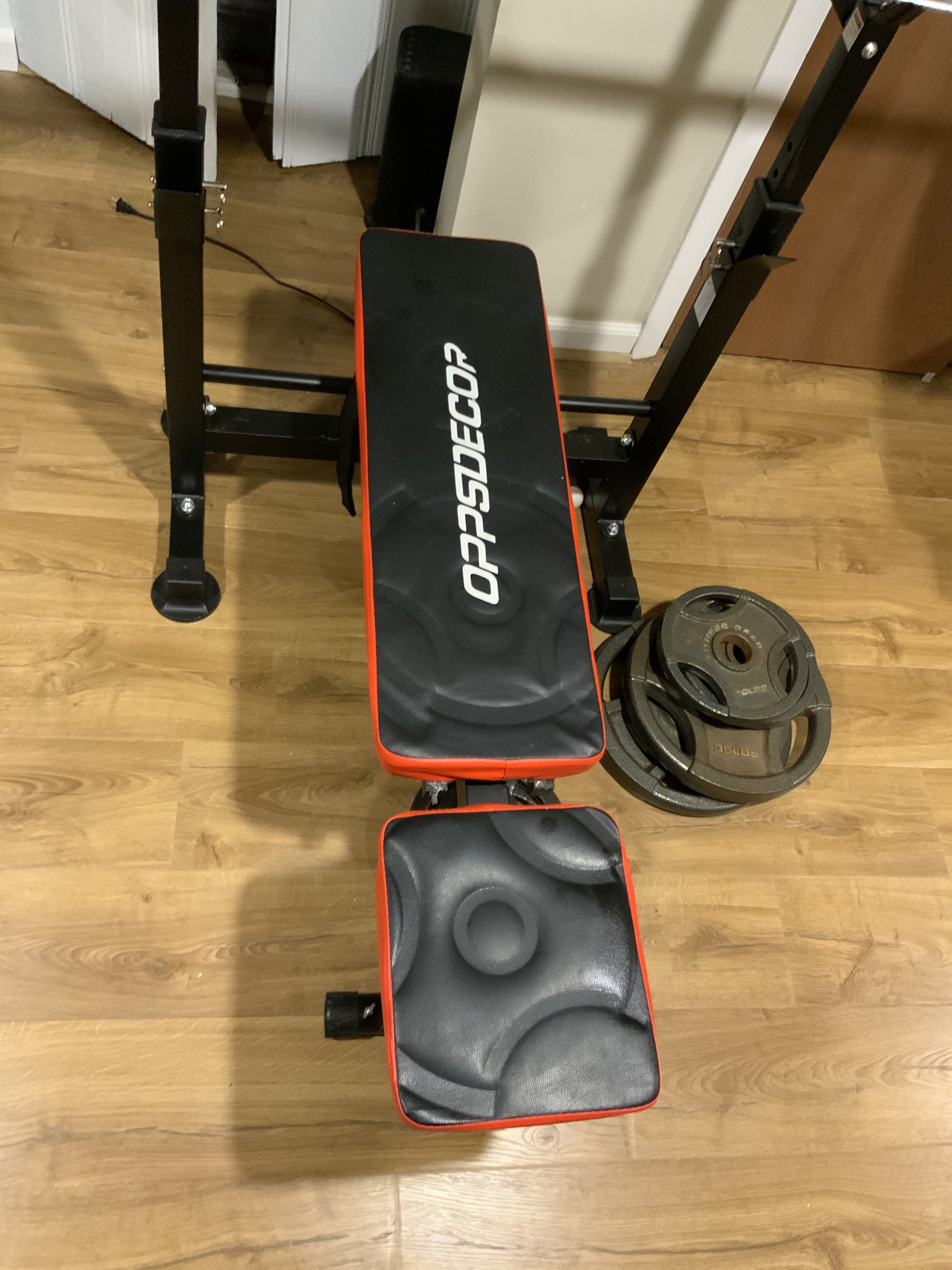 At Home Workout Bench With Extra Weights And Bar #77538 | Auctionninja.com