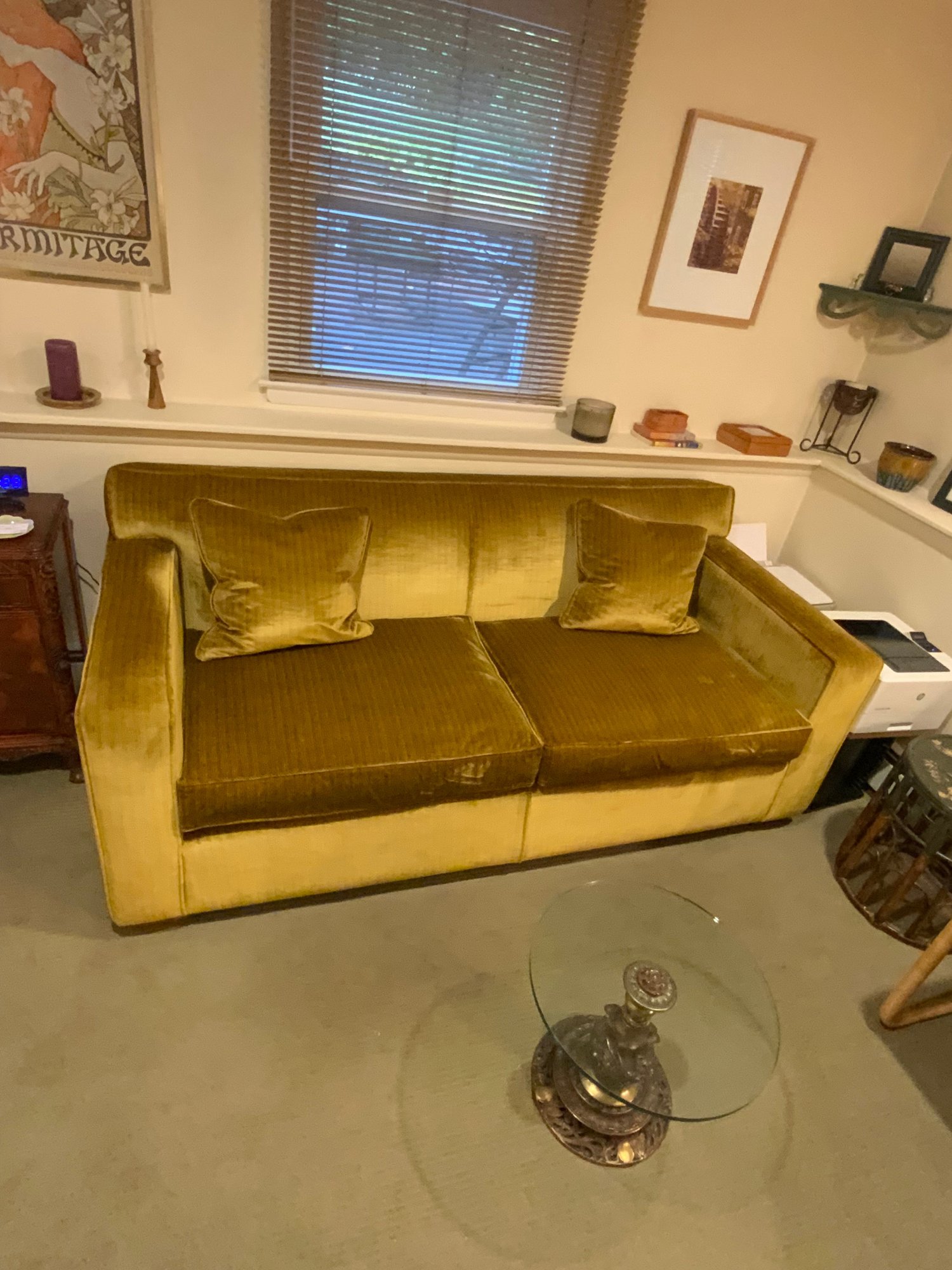 BEAUITFUL Vintage Mustard Colored Cushioned Sofa With Matching Pillows ...