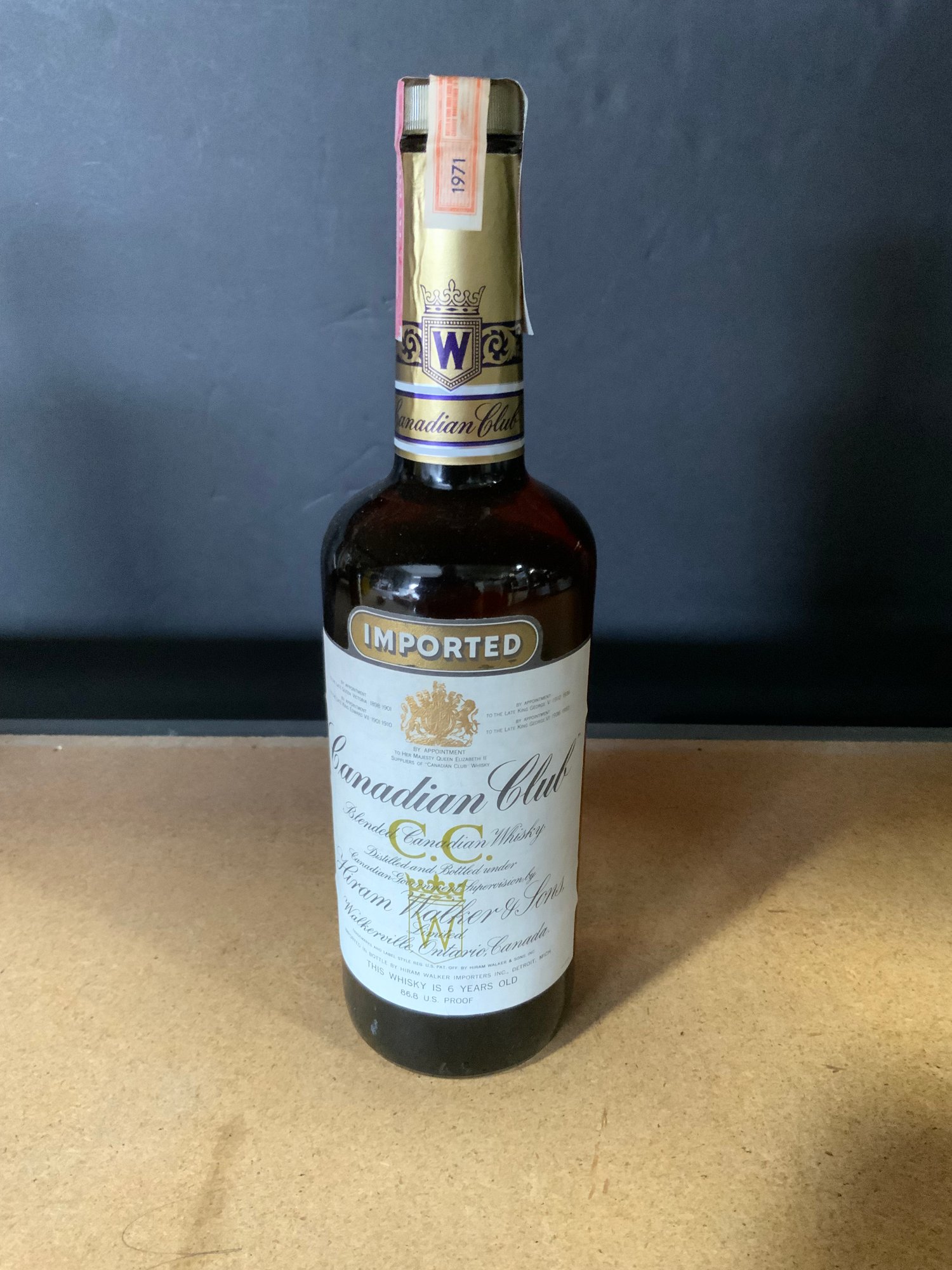 Imported Canadian Club Whiskey Full Bottle, With Both Tax Stamp Strips ...