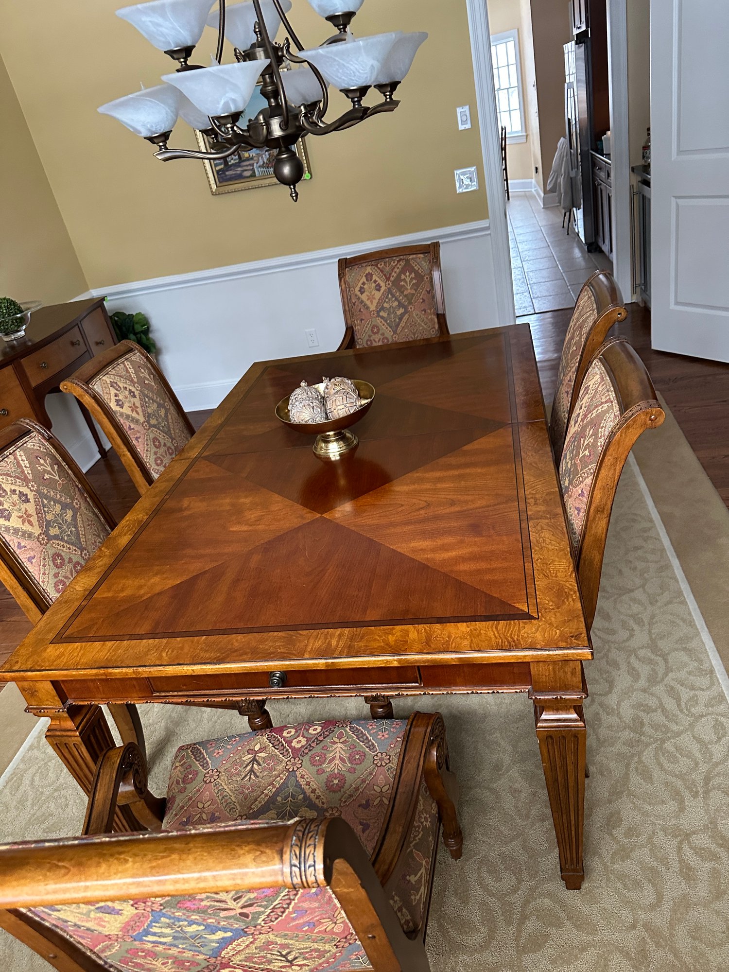 Amazing Ethan Allen Dining Table Set With 6 Chairs And 2 24 Inch Leafs One New In Box #20657 ...