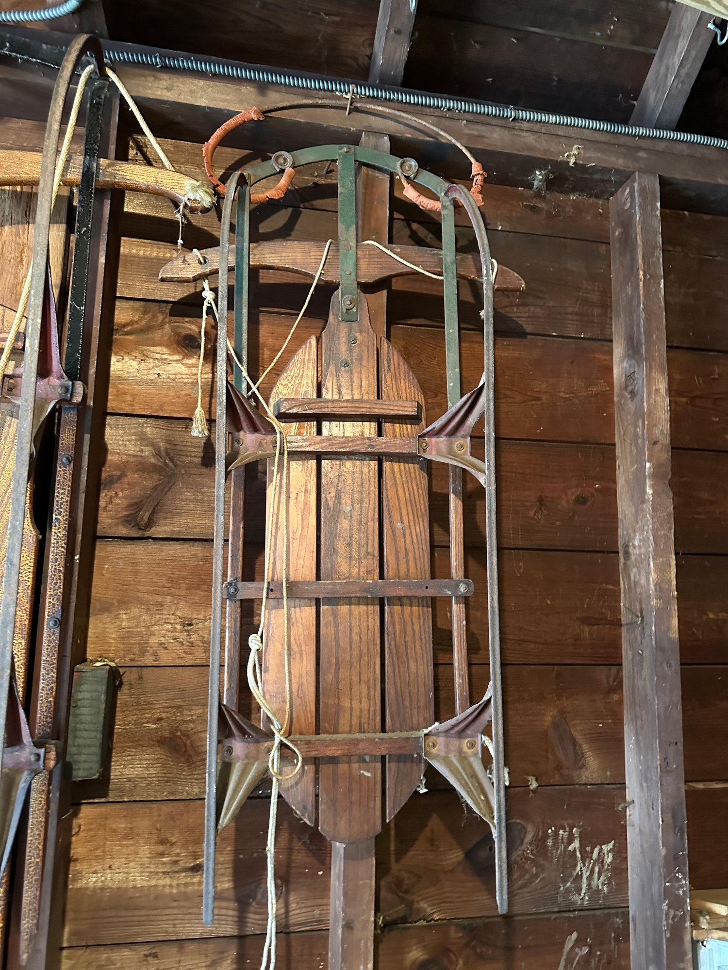 Vintage Metal Rail Sled With Wood Seat #14068 | Auctionninja.com