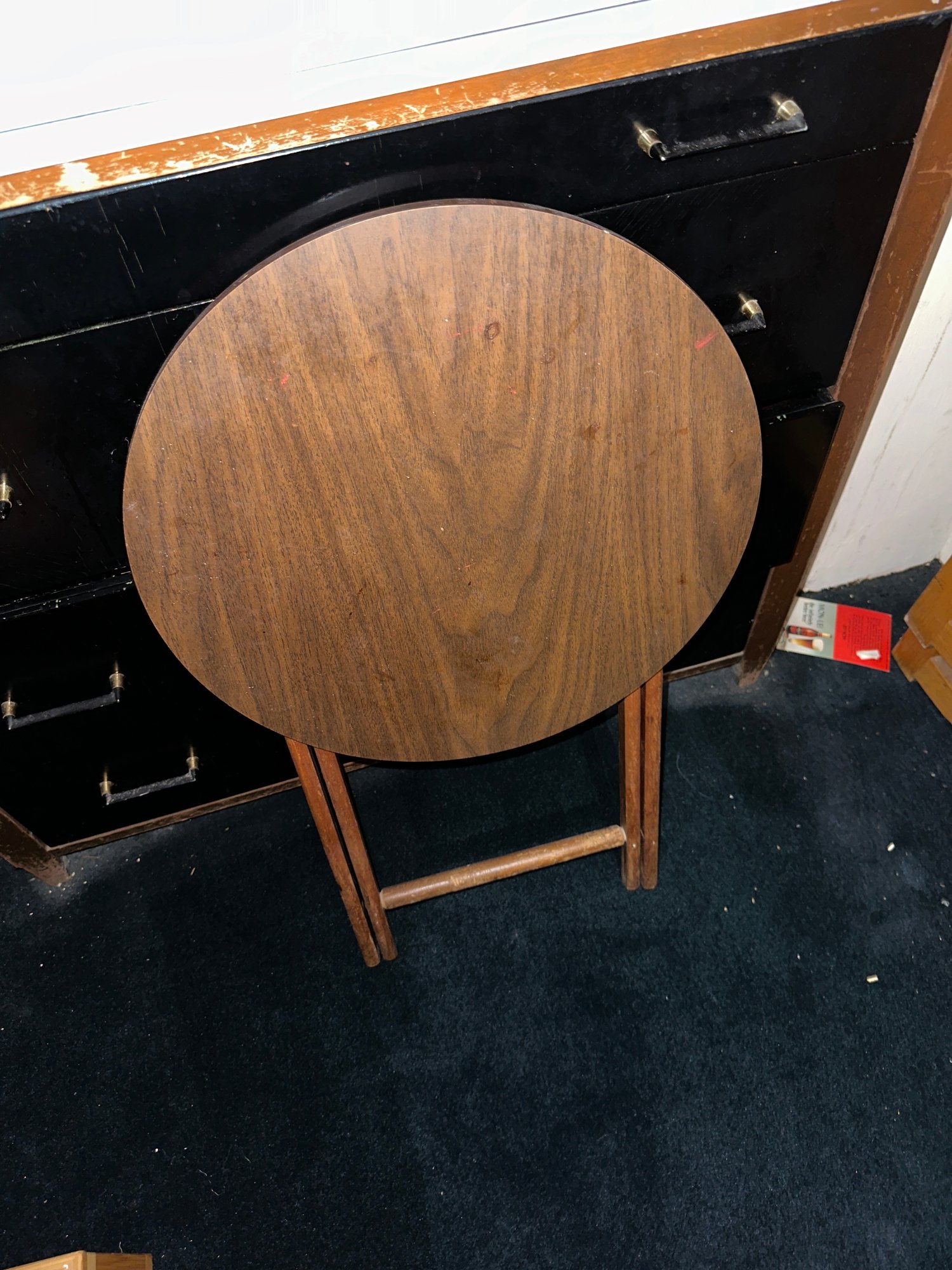 Vintage Folding Oval Faux Wood TV Tray Tables With Stand - Scheibe ...