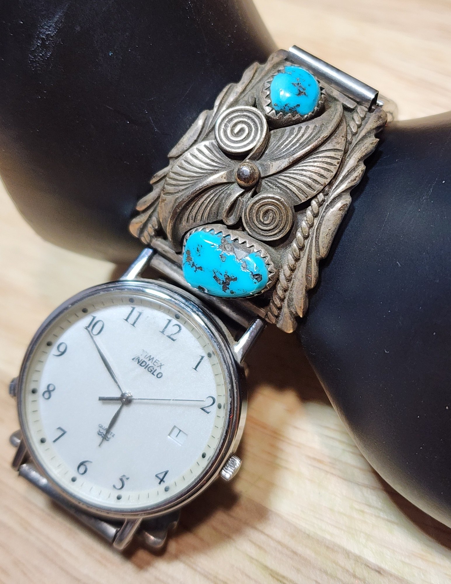 Vintage Artisan Handmade Turquoise Accent Sterling Silver Watch Band ...