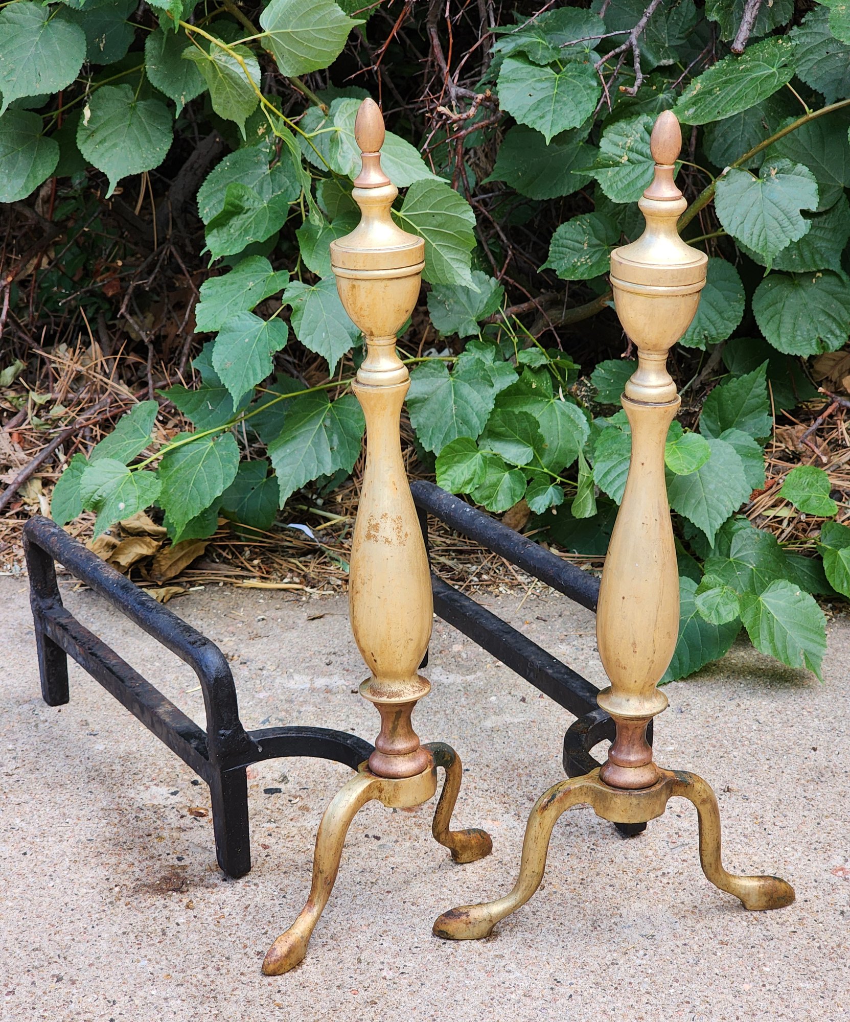 Antique Set Of Brass And Metal Andirons Fireplace Home Decor #18729 ...