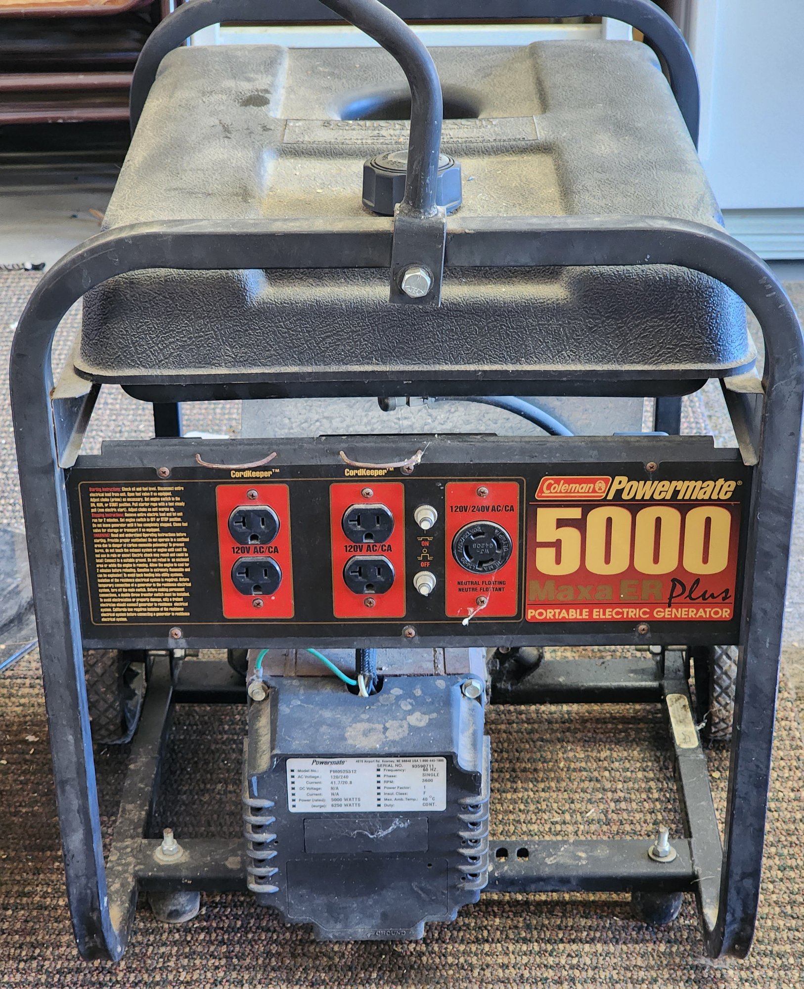 COLEMAN Powermate 5000 Generator System With 10hp Motor #21663 ...