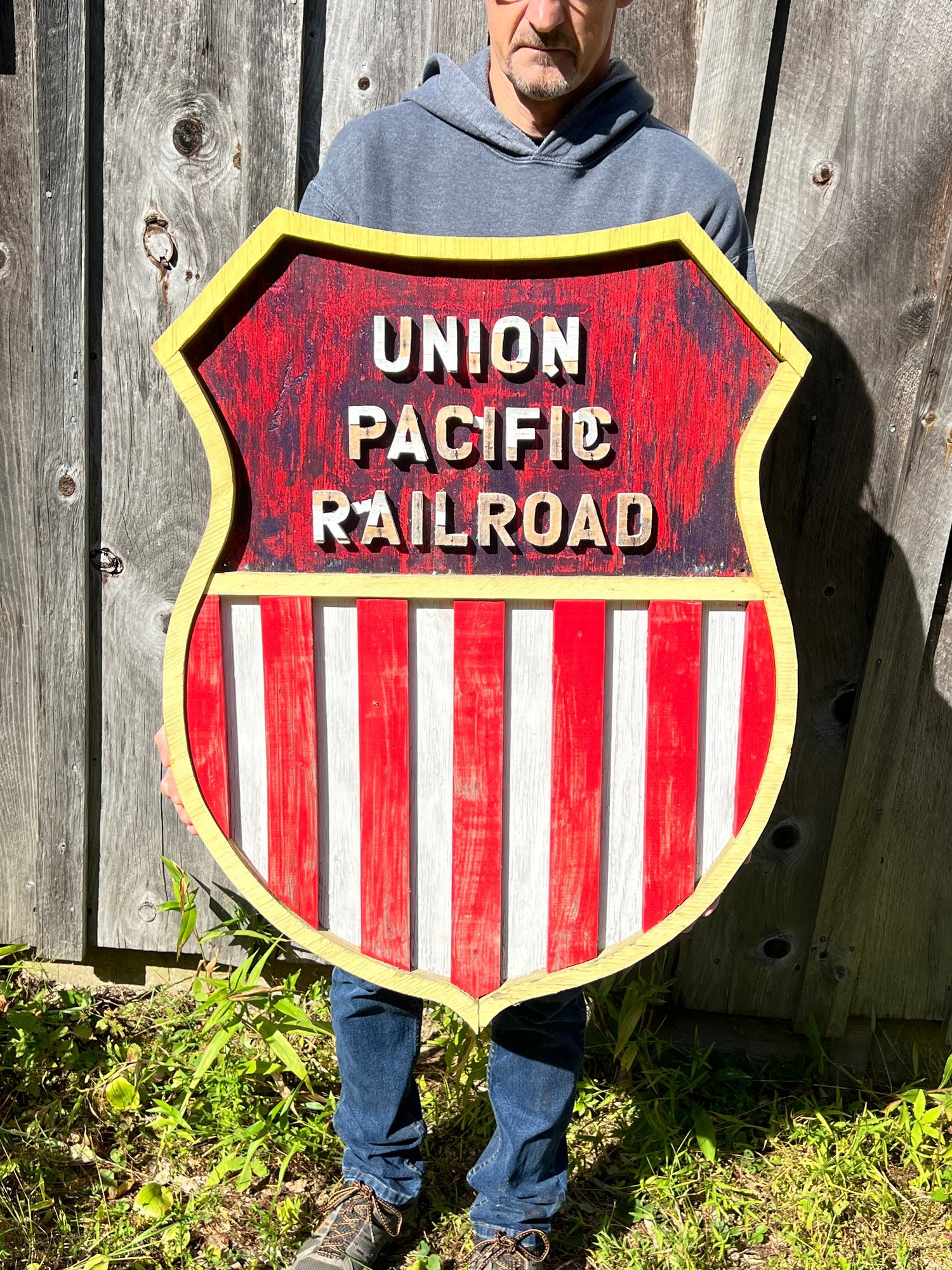18 --WOODEN SIGN, RAISED LETTERS , UNION PACIFIC RAILROAD #28345 ...