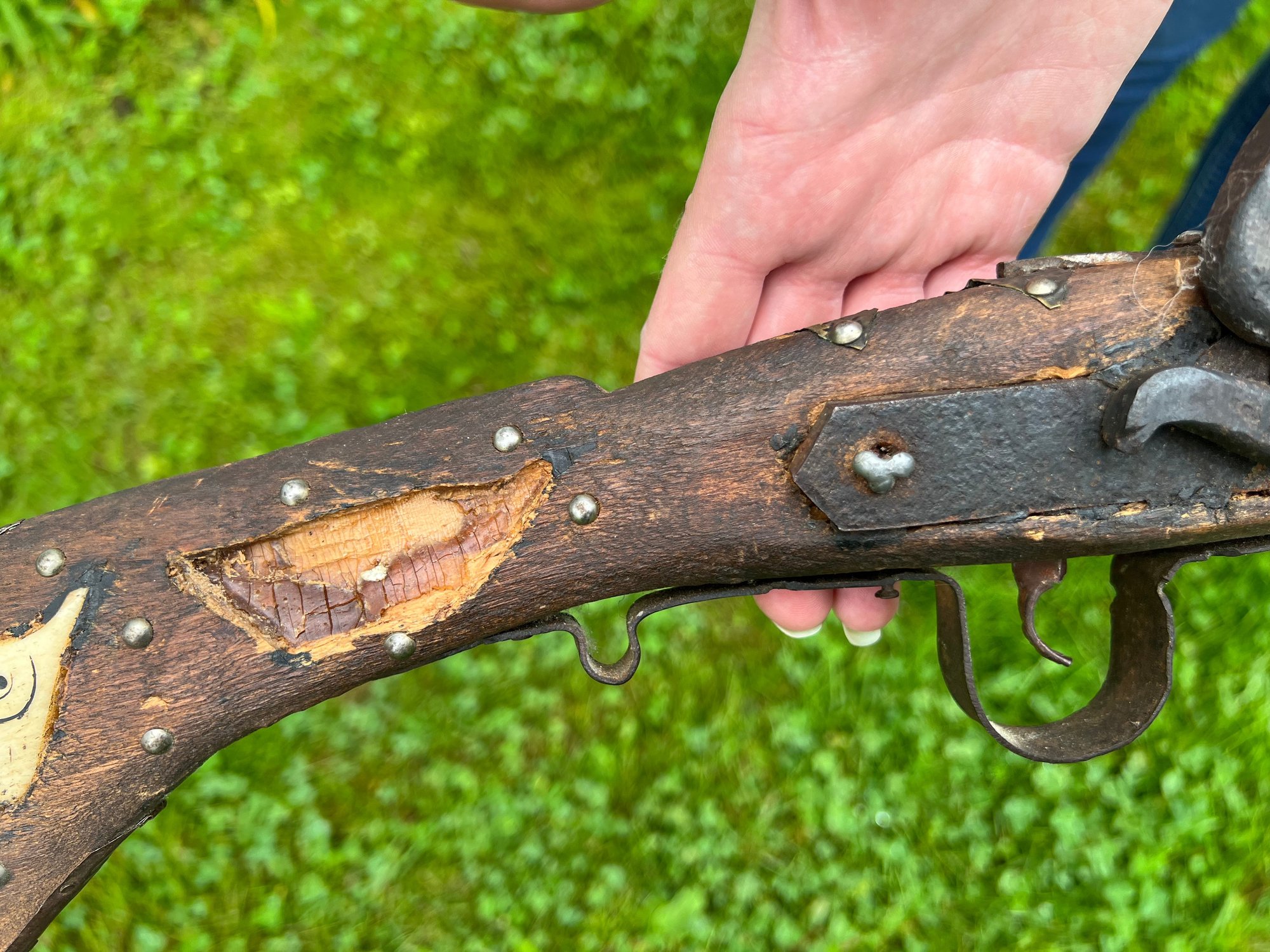 2 - ANTIQUE MUSKET, MIDDLE EASTERN, PROB. BONE INLAY, THESE ARE TYP'L ...