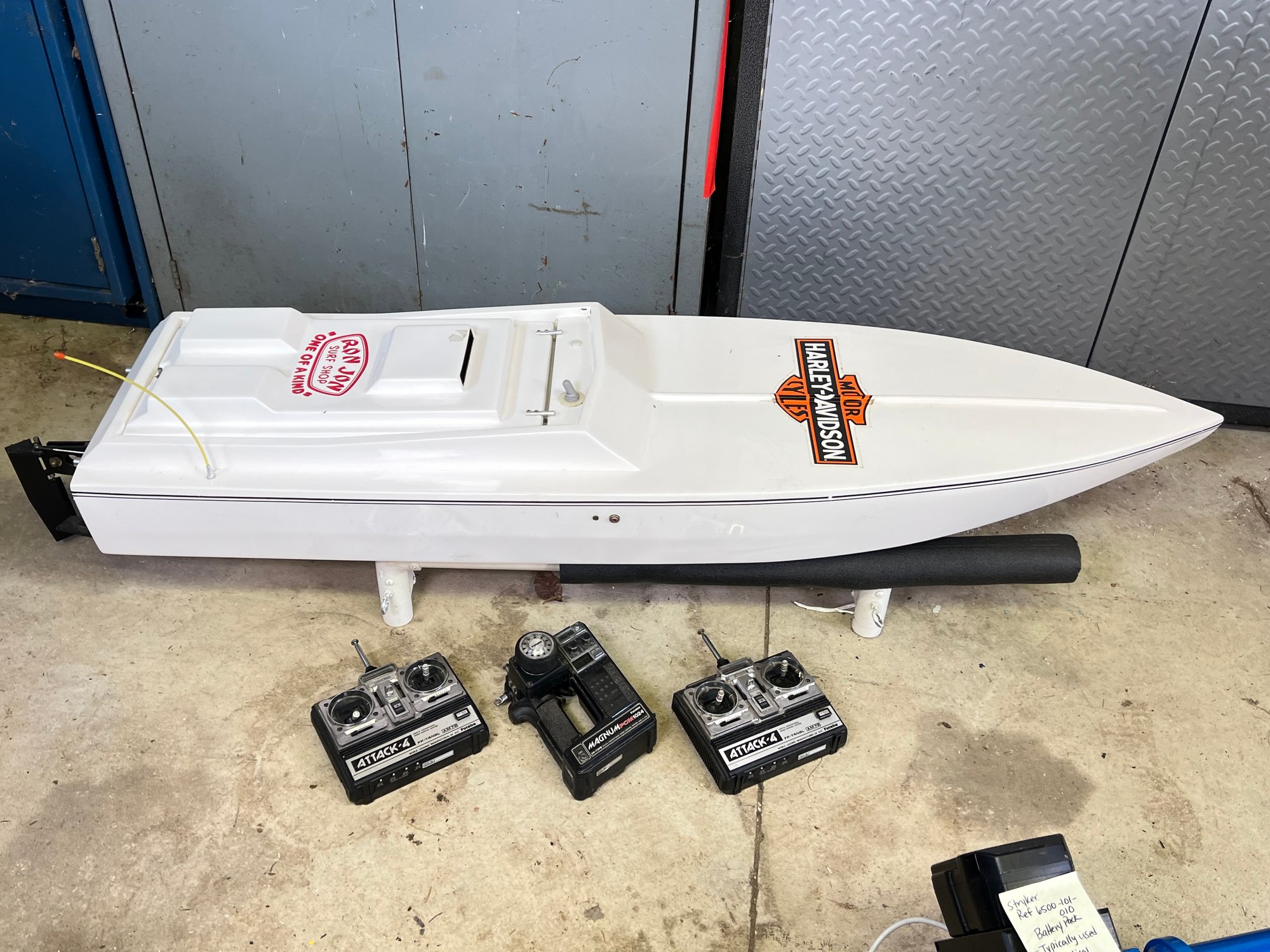 222 - AMAZING LARGE RC BOAT WITH 3 CONTROLLERS AND STAND! BOAT IS ABOUT ...