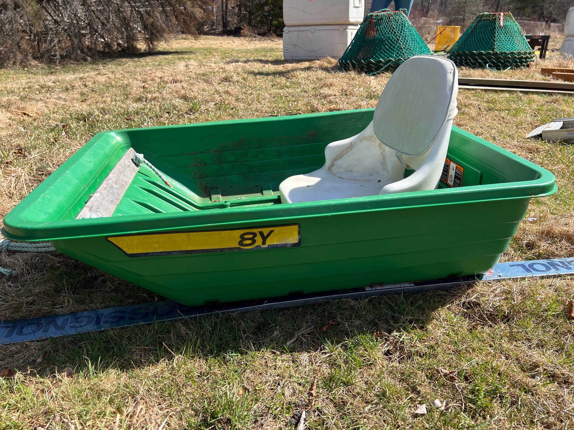 304 - COOL HOMEMADE SLED, ON JOHN DEERE CART AND SKIS, PULL YOUR KIDS ...