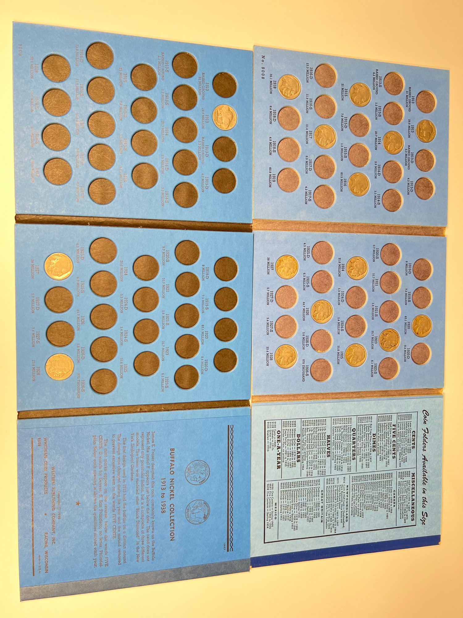 48 - TWO WHITMAN FOLDERS OF 90% SILVER BUFFALO NICKELS! #24848 ...