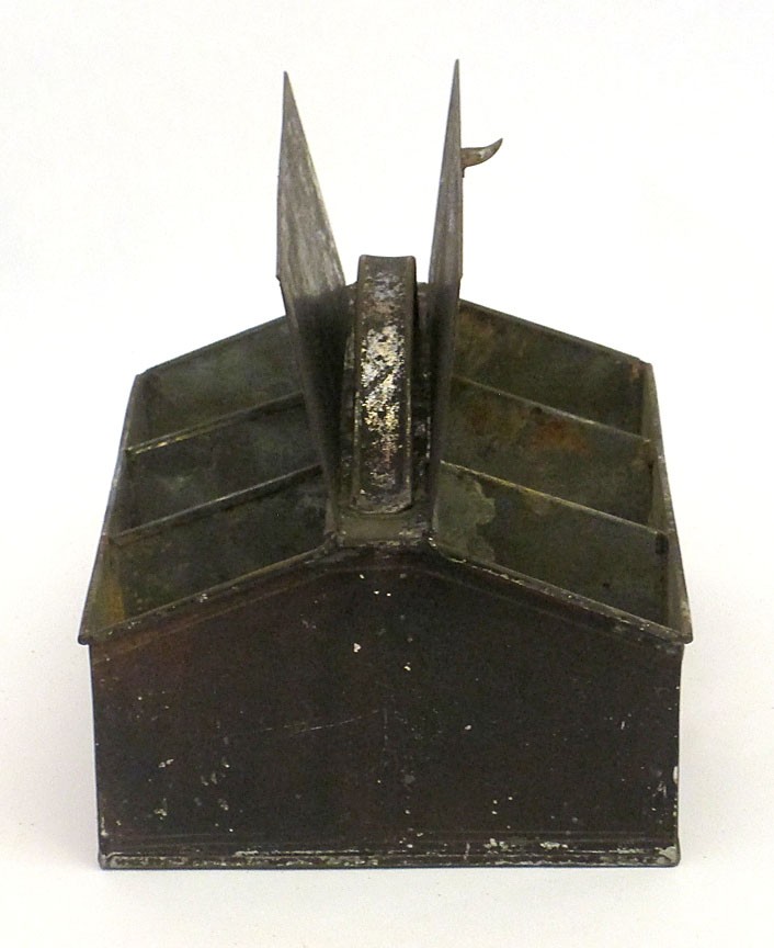 UNUSUAL ANTIQUE LIDDED AND DIVIDED CARRIER, PAINTED TIN, 19TH CENTURY ...