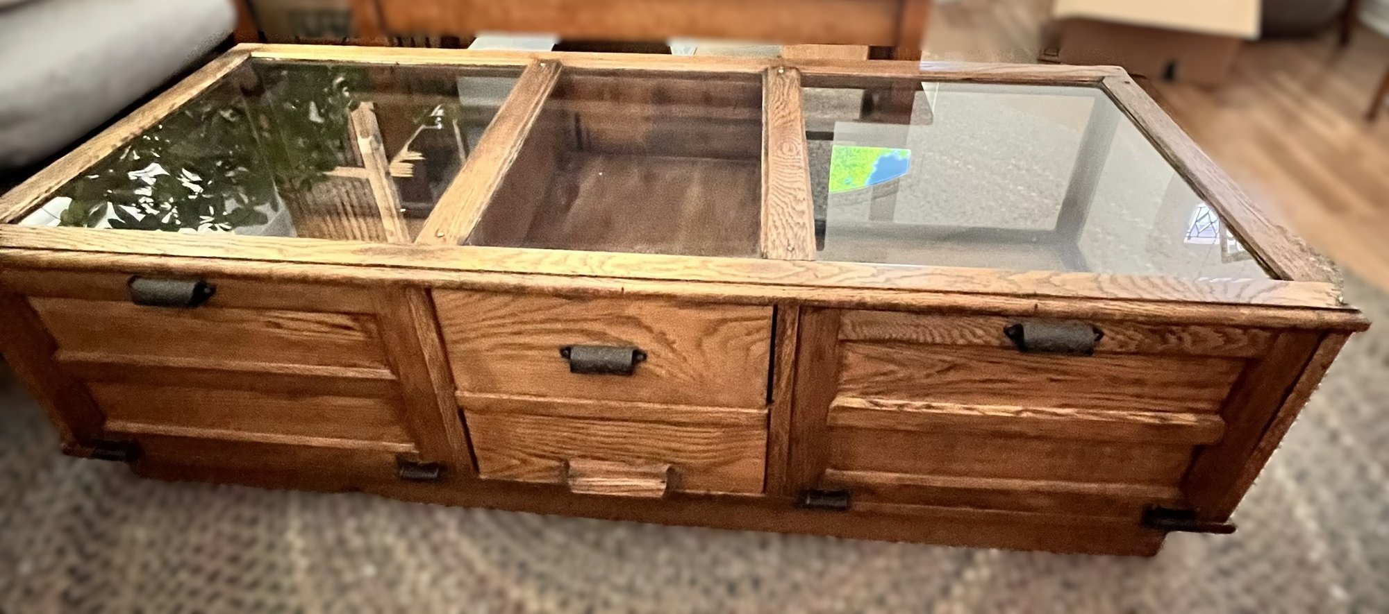 Antique Oak Double Sided Display Case Coffee Table #1254 | Auctionninja.com
