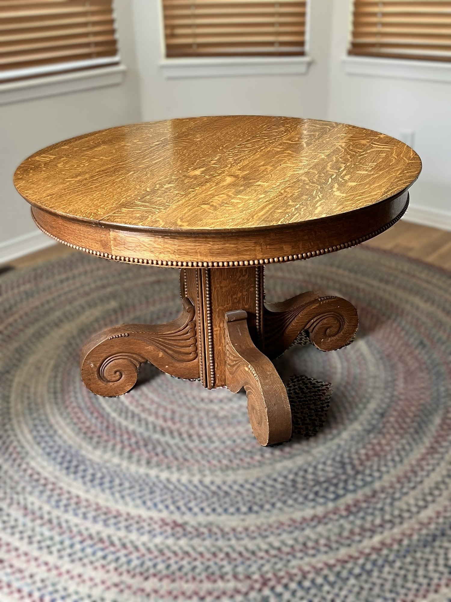 Antique Round Oak Dining Table With Split Pedestal Extension #1479 ...