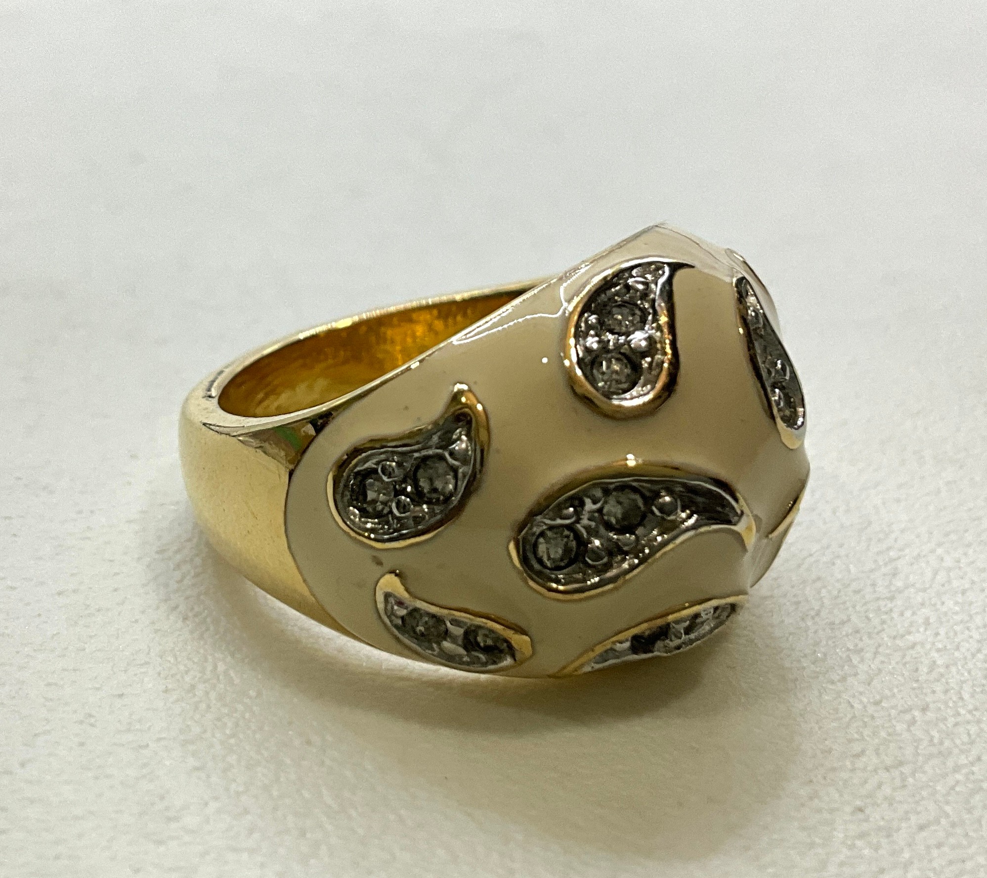 AN59 18k Gold Electroplate And Enamel And CZ Ring 11.83g #2119 ...