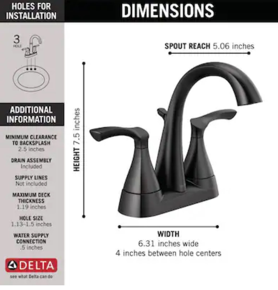 Delta Sandover Black Matte Black 4-in Centerset 2-handle WaterSense ...
