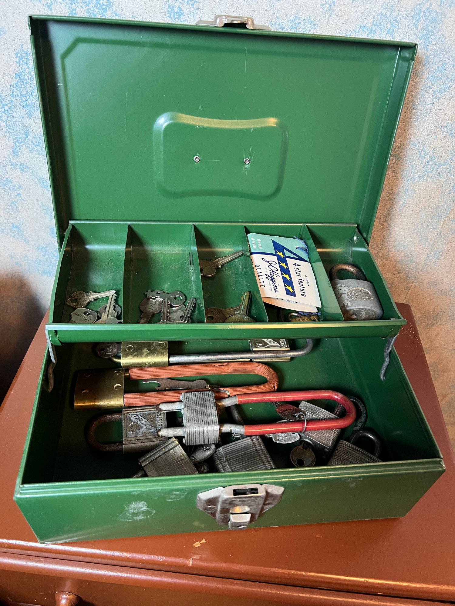 Green Metal Box With Assortment Of Locks #7932 | Auctionninja.com
