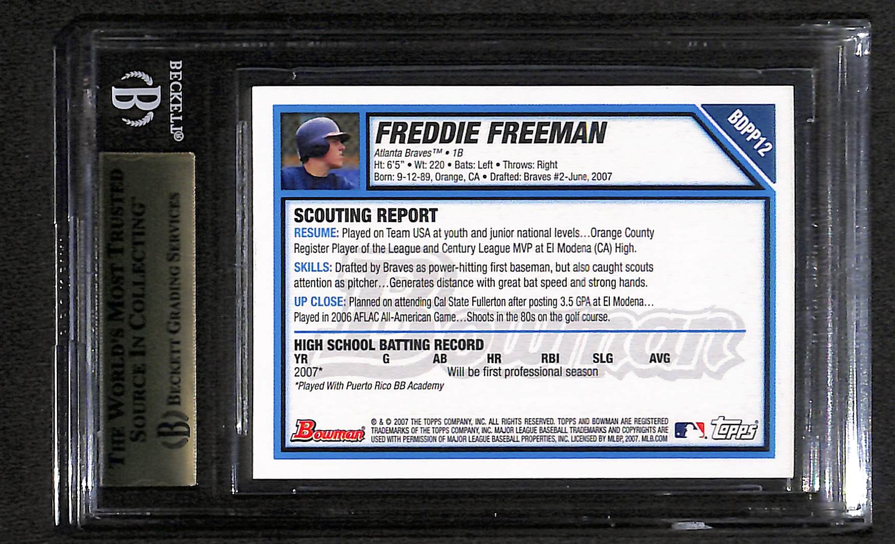 BGS "PRISTINE 10"- Freddie Freeman (Rookie Card)...Highly Collectible ...