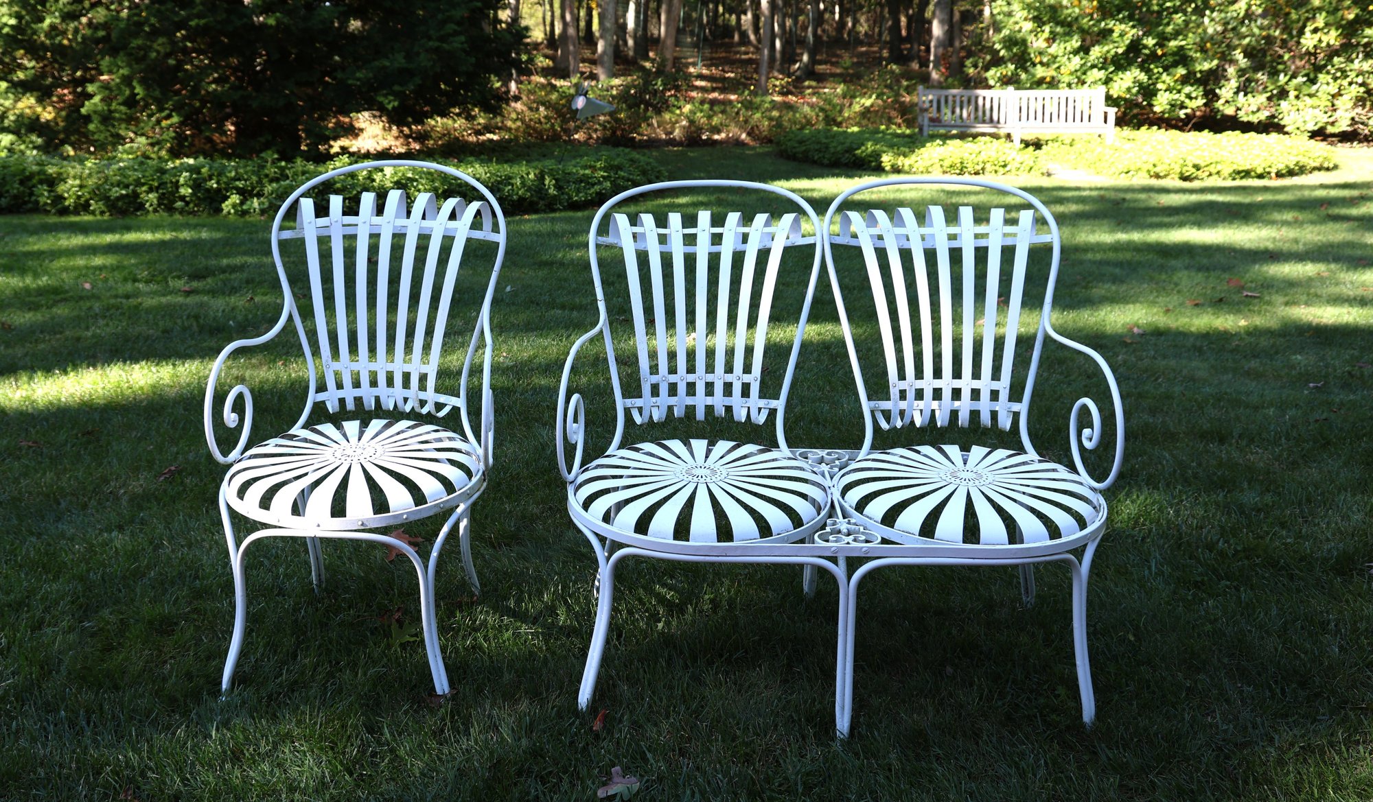Fabulous Outdoor French Jean Royere Inspired Wrought Iron Double, Chair ...