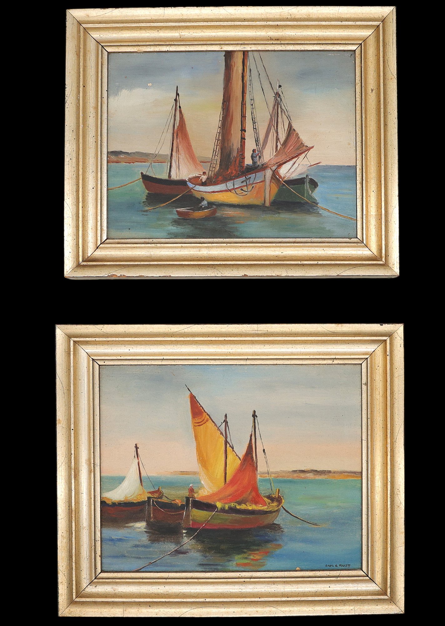 Pair Of Original Sailboat Paintings By Sam G. Rust- Shippable #17928 ...