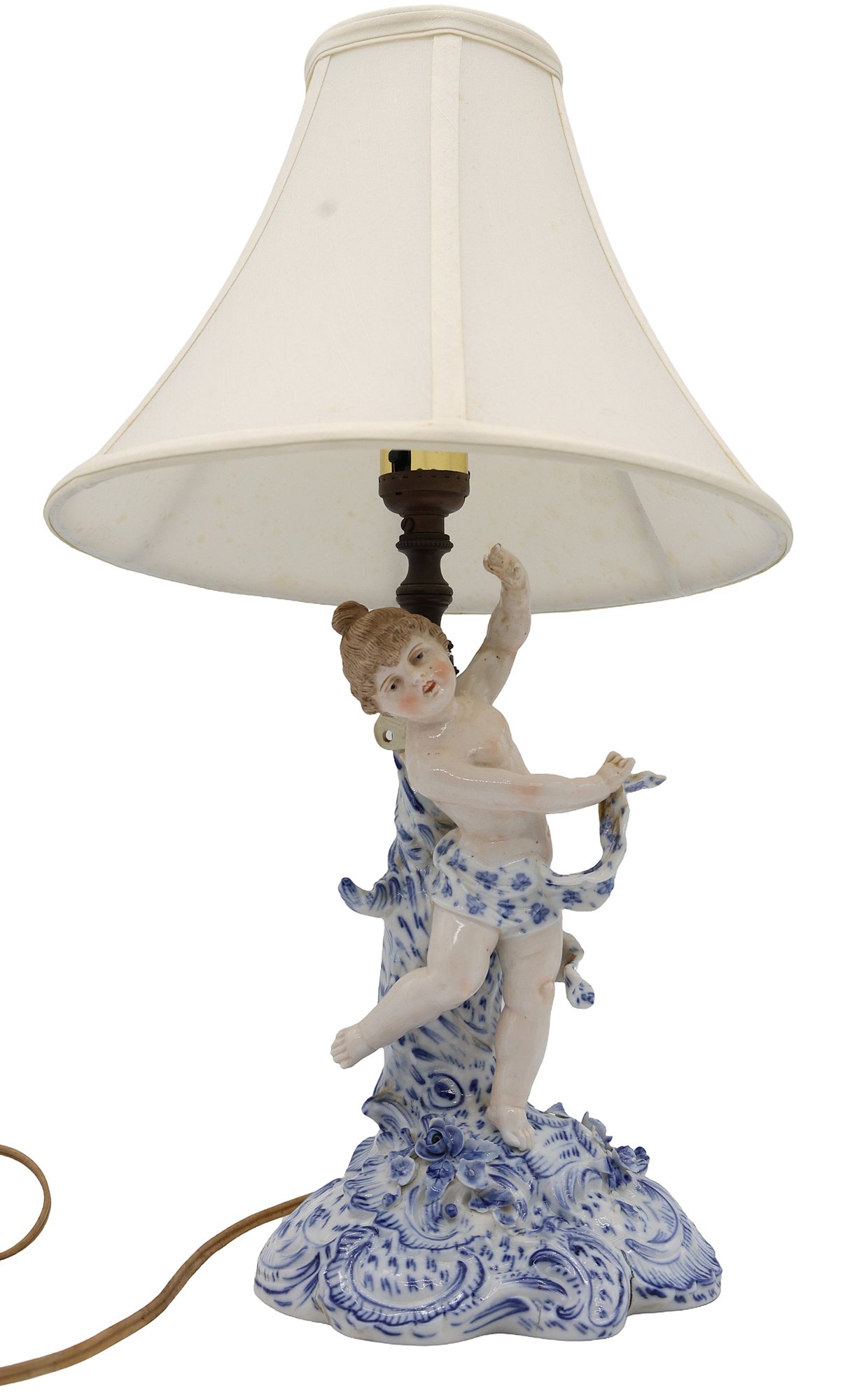 19th C - Porcelain Cherub/putto Figure On A Blue And White Base ...